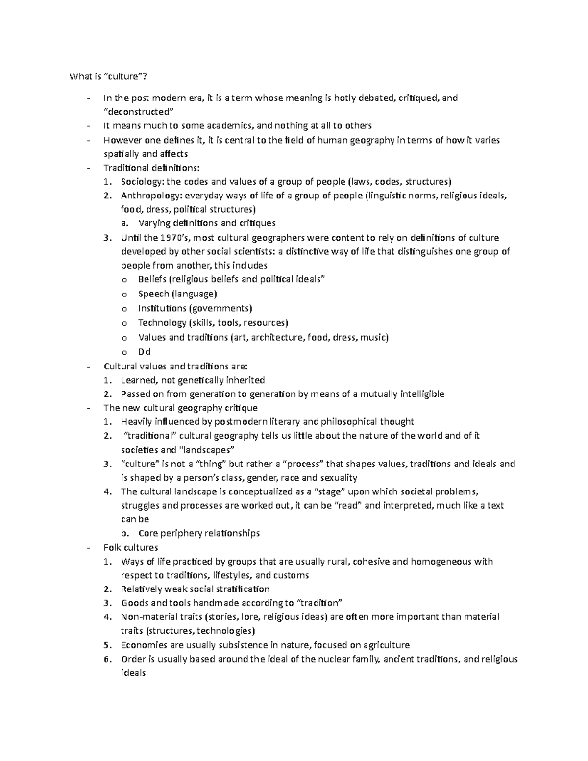 Geography chapter 3 - Professor Tim Anderson - What is “culture”? In ...