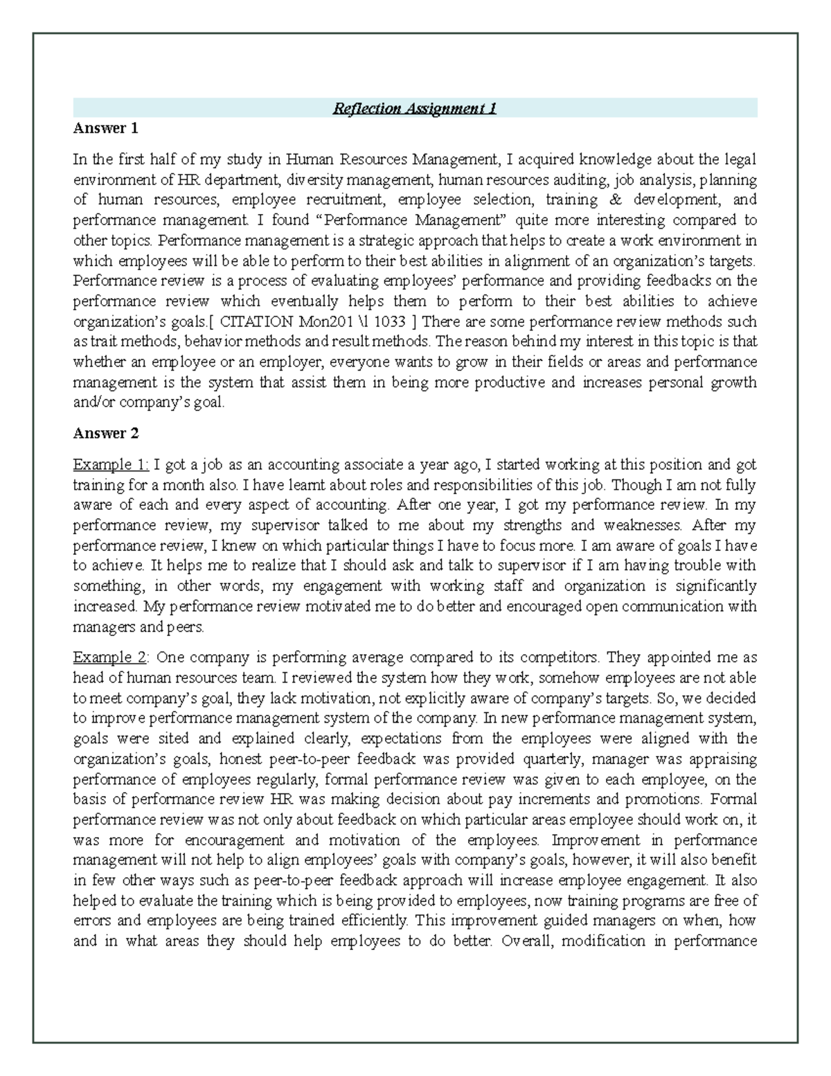 Reflection on Performance Management in HR - Studocu