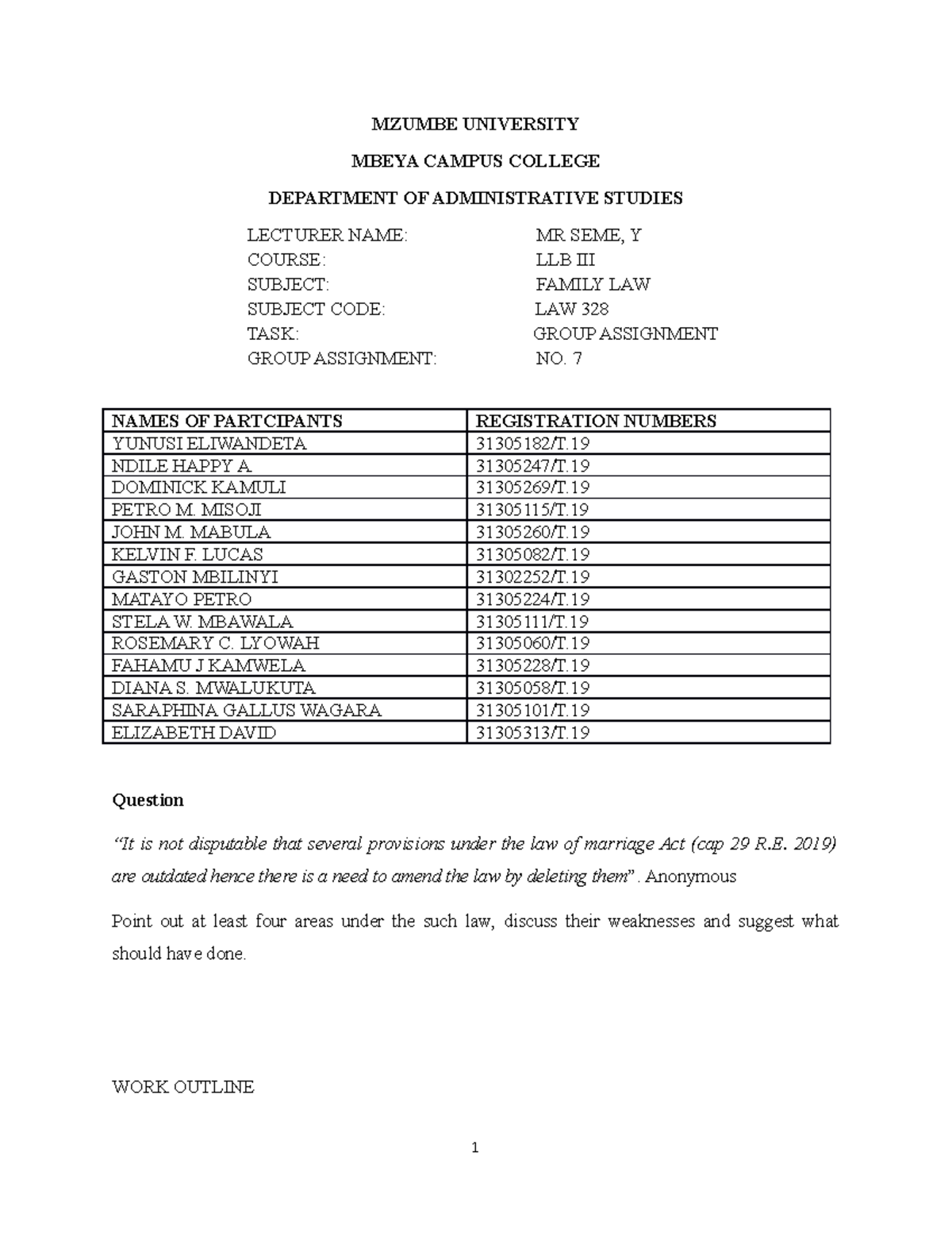 Family group - MZUMBE UNIVERSITY MBEYA CAMPUS COLLEGE DEPARTMENT OF ...