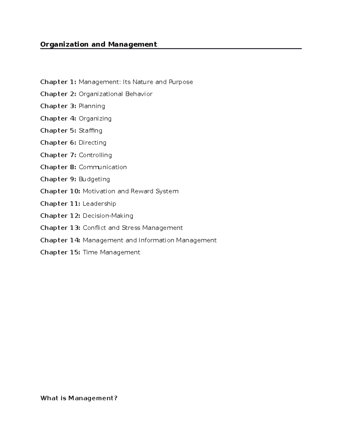OAM - Organization and Management Chapter 1: Management: Its Nature and ...