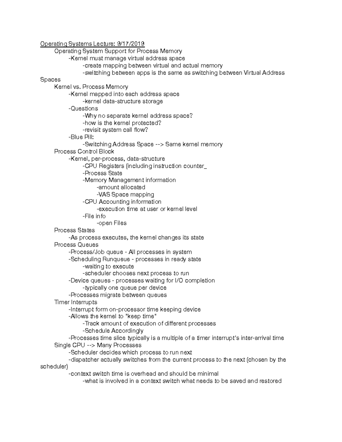 Operating Systems Sep 17, 2019 - Operating Systems Lecture: 9/17 ...