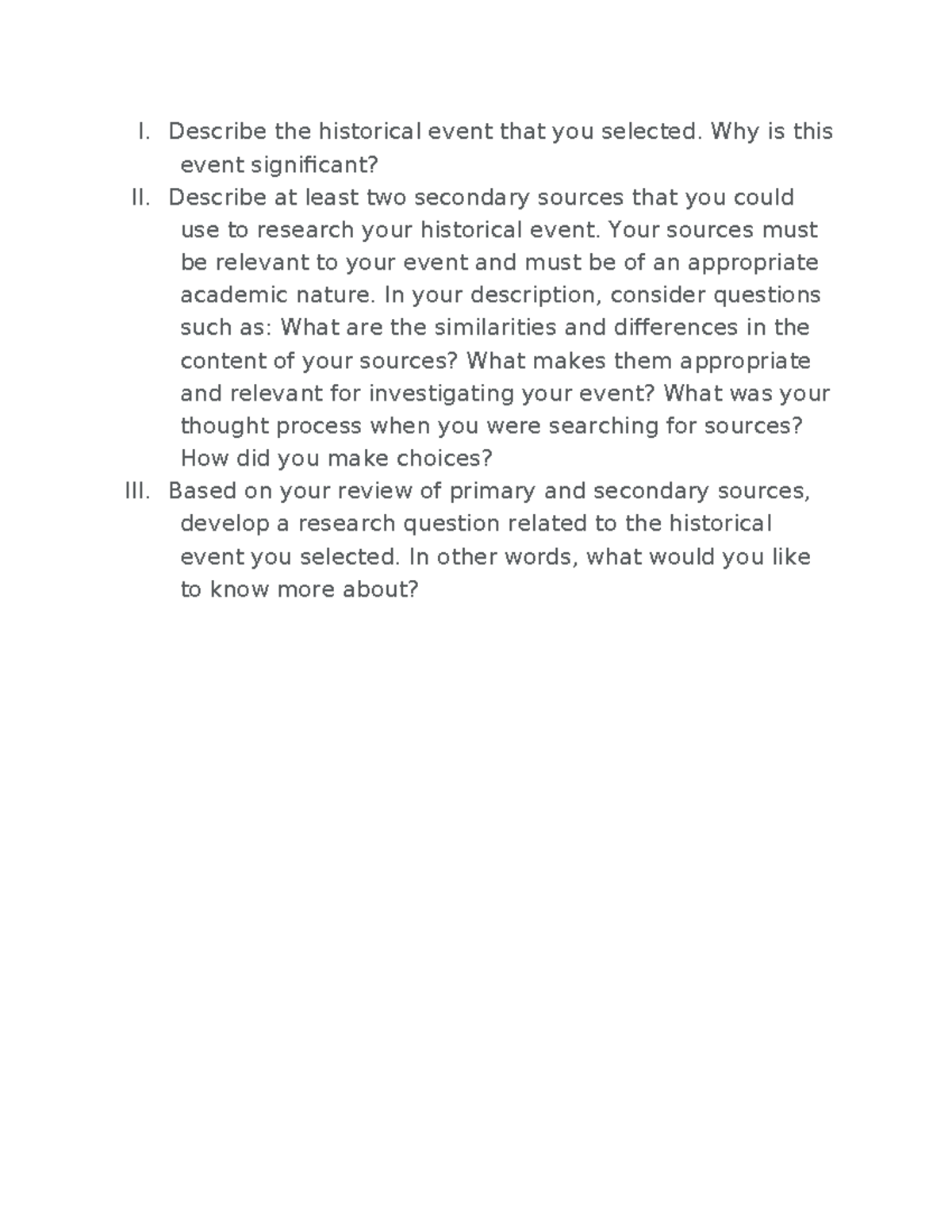 History writing plan 2 - I. Describe the historical event that you ...