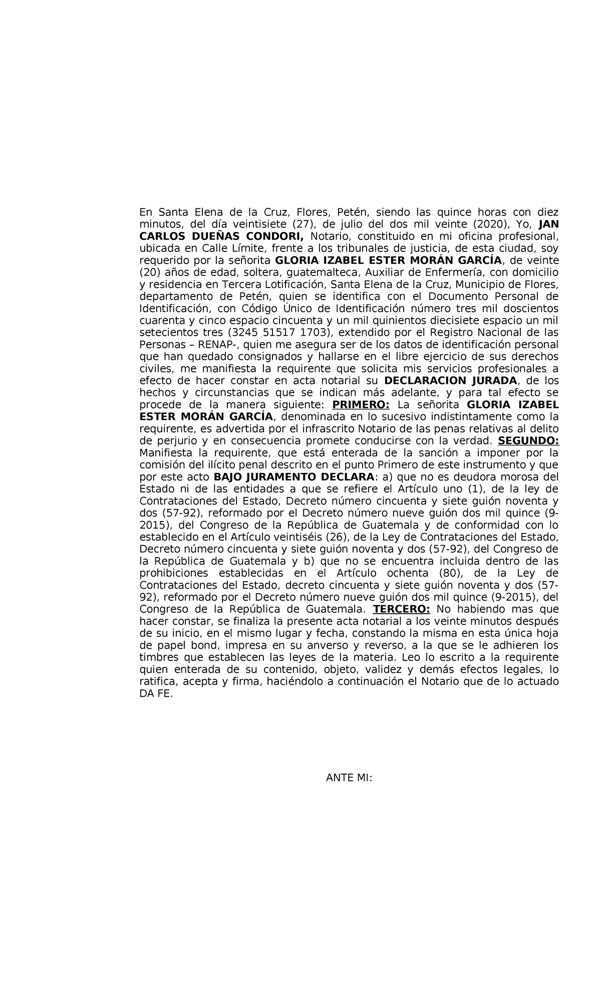 ACTA Notarial DE Excluido EL ART. 80- Gloria Izabel Ester Moran Garcia ...