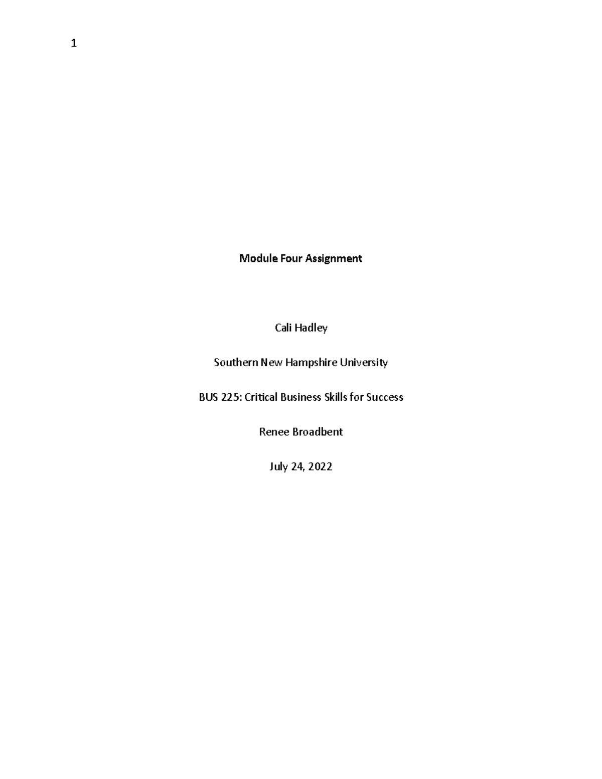 BUS 225- 4-1 Assignment - Module Four Assignment Cali Hadley Southern ...