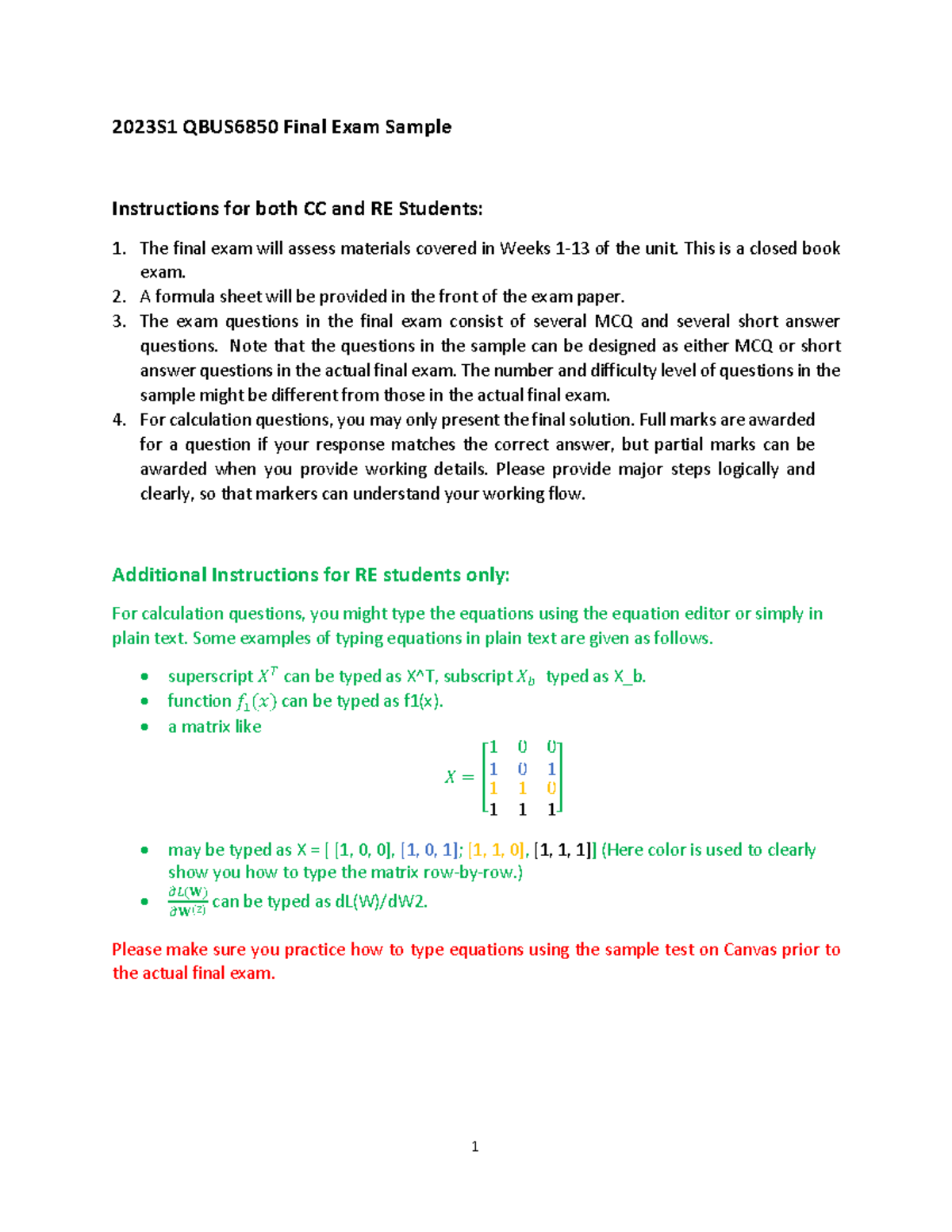 QBUS6850 Final Exam Sample - 1 2023S1 QBUS6850 Final Exam Sample ...