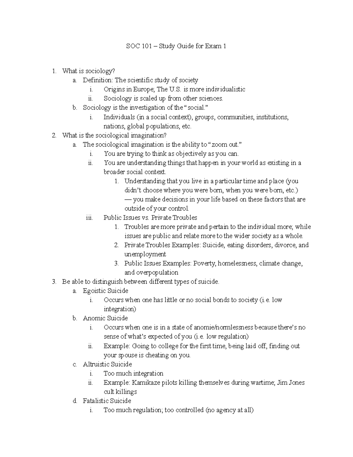 Exam 1 Study Guide Soc 101 Study Guide For Exam 1 What Is