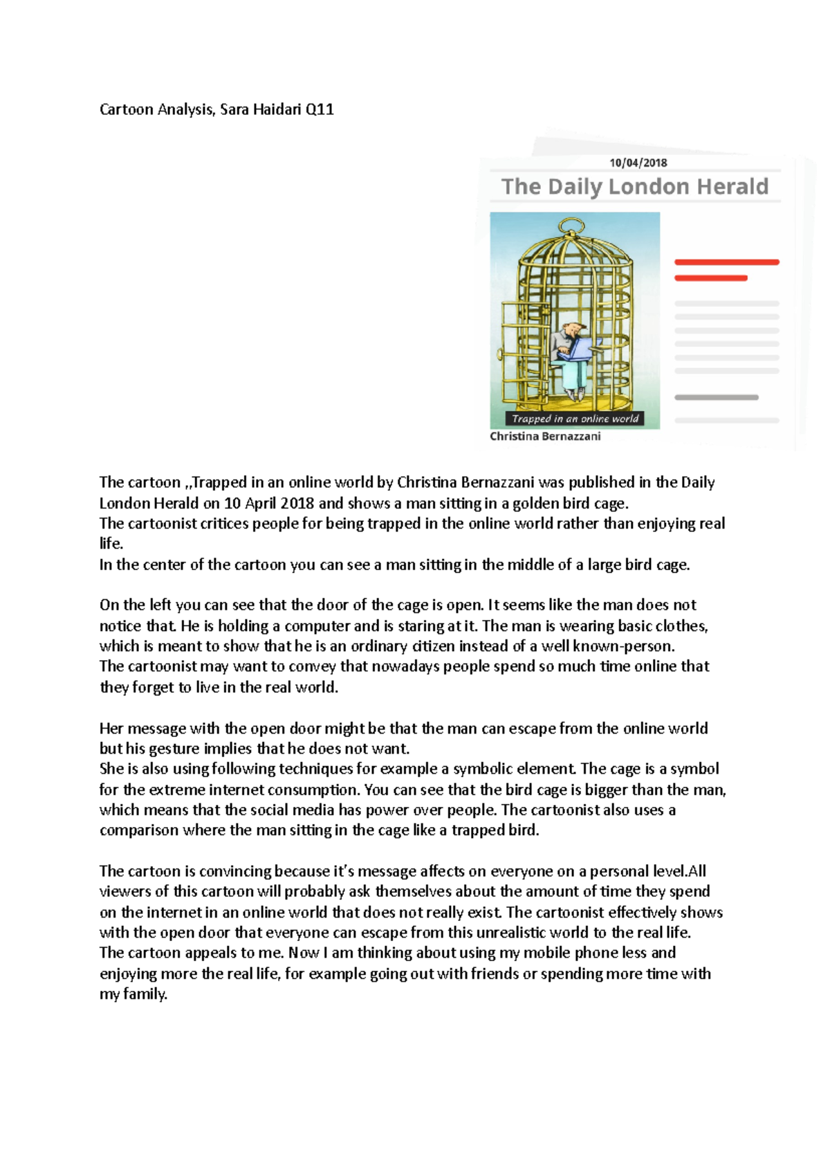 Cartoon topic media analysis of the cartoonist - Cartoon Analysis, Sara ...