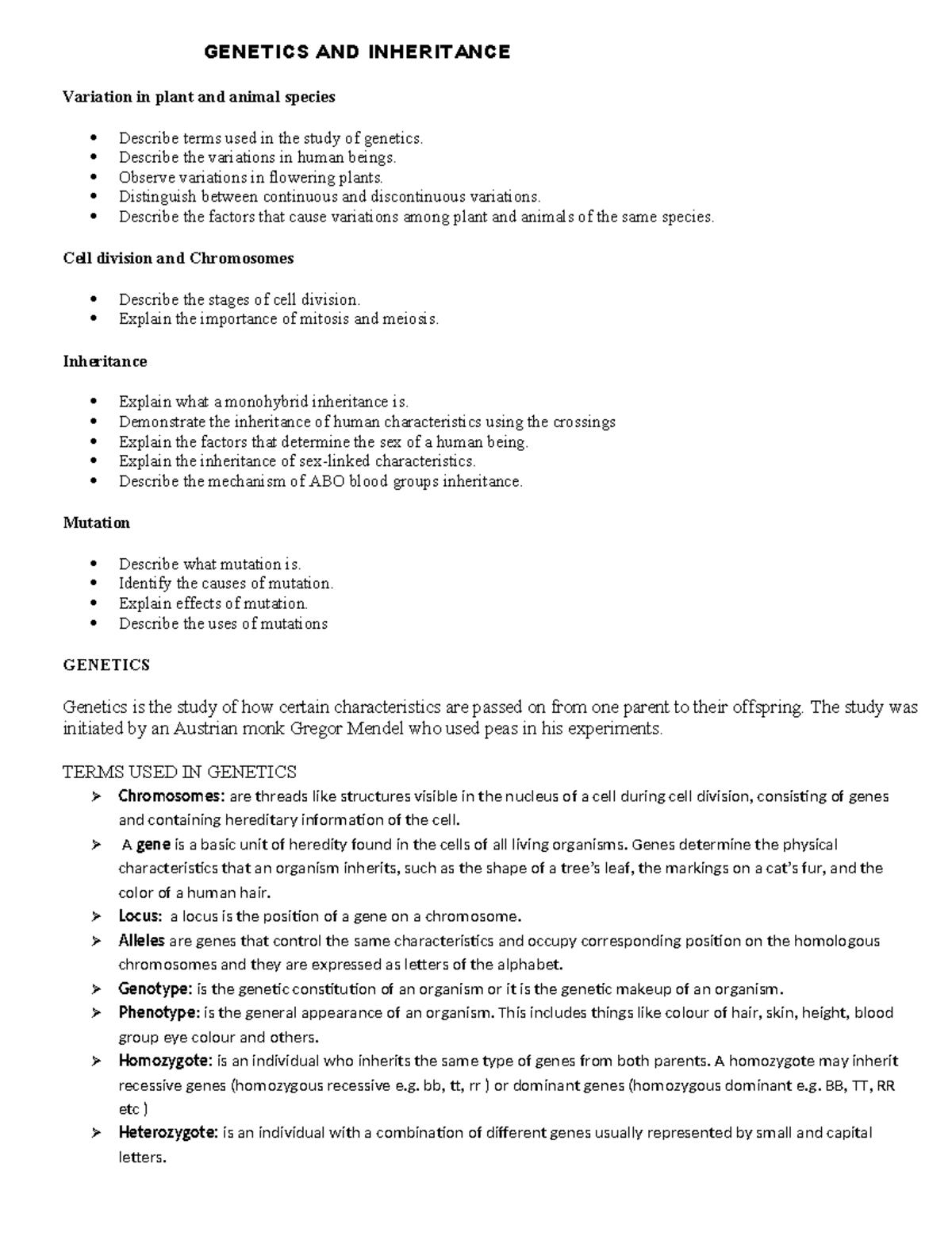 Genetics AND Inheritance - GENETICS AND INHERITANCE Variation in plant ...