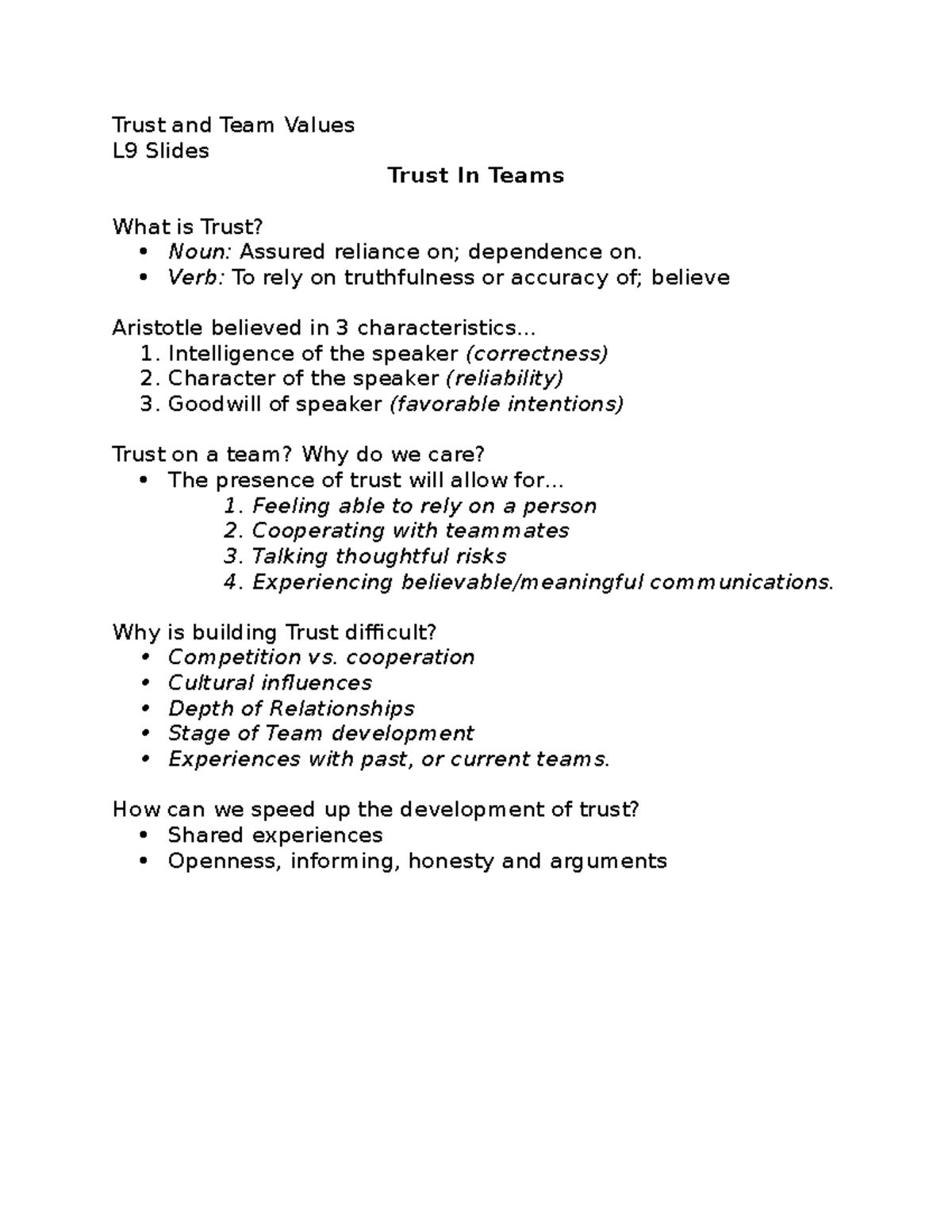 BUSI Lecture 9 Notes - Trust and Team Values L9 Slides Trust In Teams ...