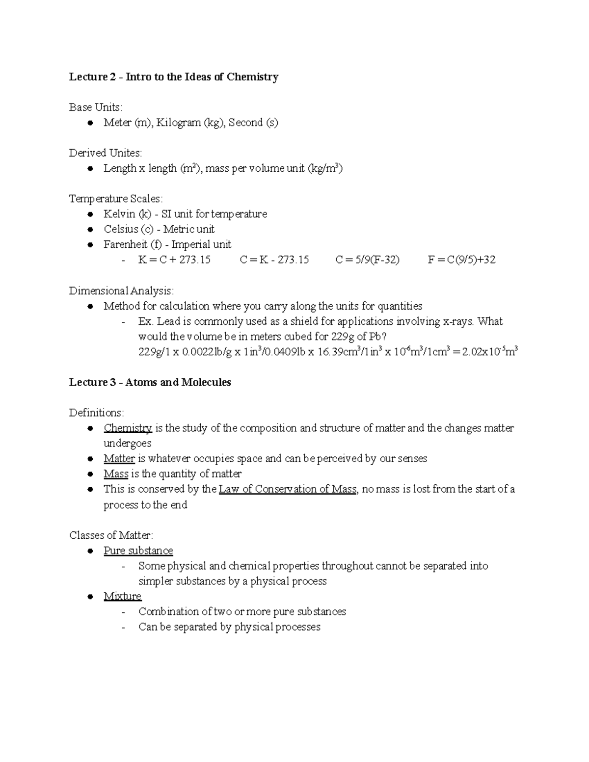 CHEM 104 Lecture 2-3 Notes - Lecture 2 - Intro to the Ideas of ...