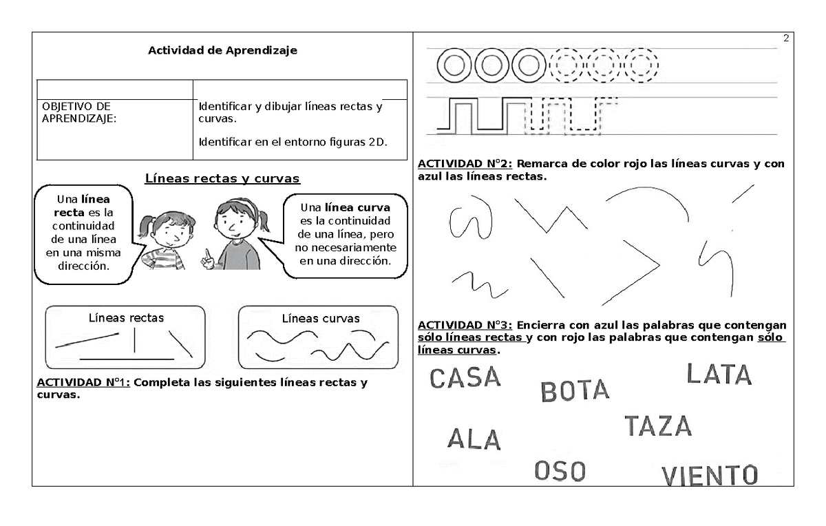 Guia 1 basico Lineas Rectas Y Curvas Y Figuras 2D - Actividad de ...