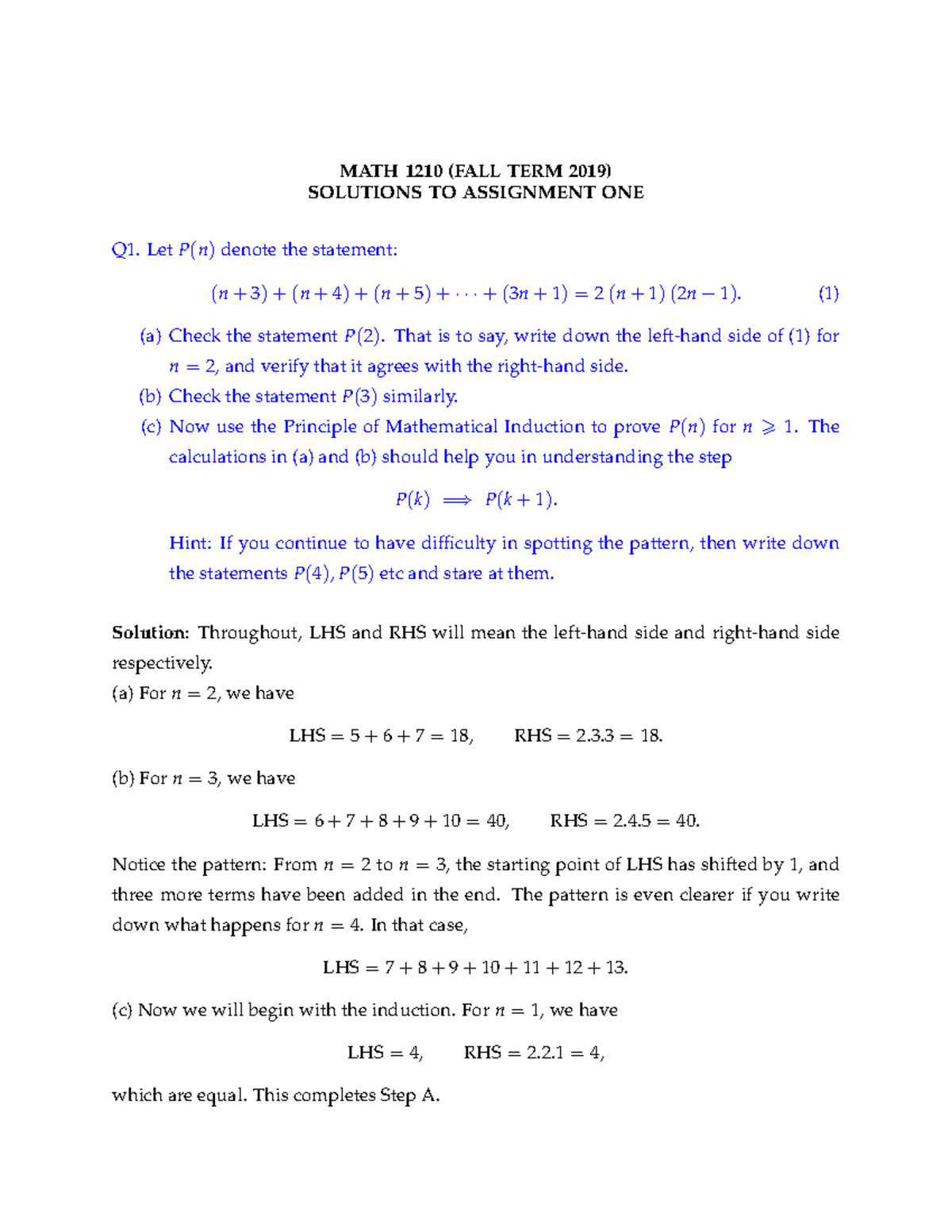 F19asst1sols - Techniques Of Classical And Linear Algebra course ...