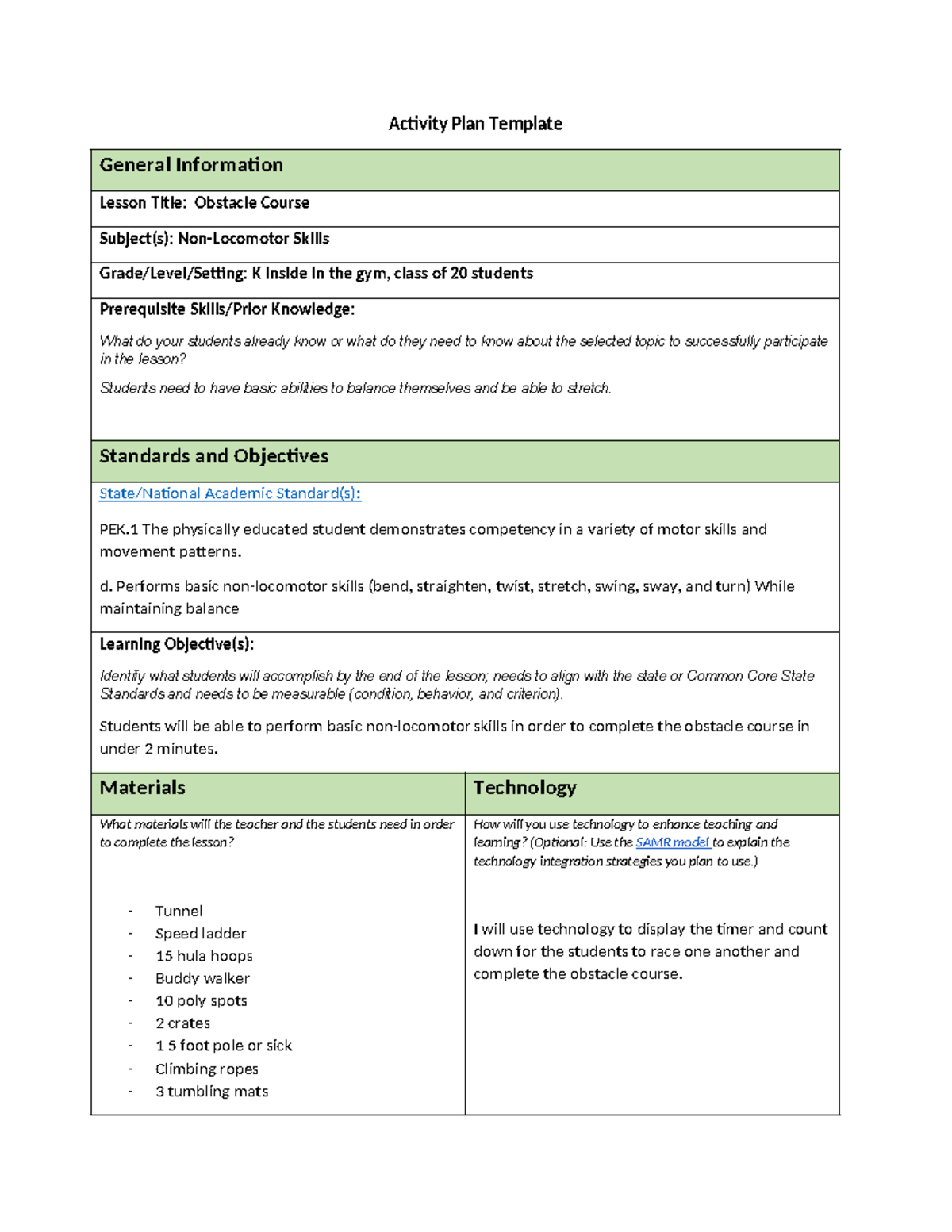 Activity Plan C367 task 1 part 2 - Activity Plan Template General Information Lesson Title ...