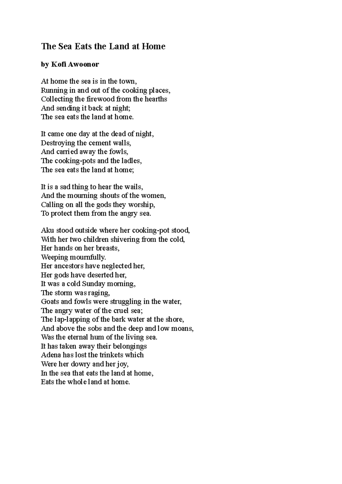 nnnnnnnnnnnnnnnn - The Sea Eats the Land at Home by Kofi Awoonor At ...