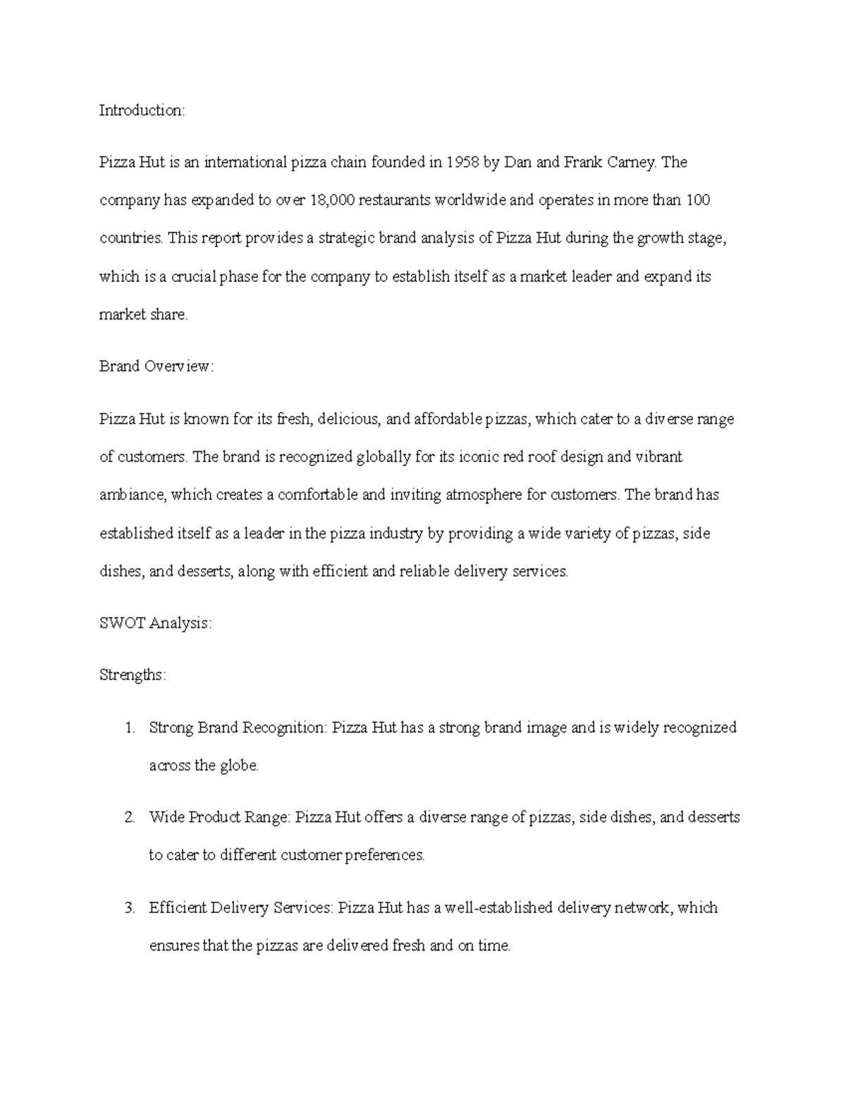 Pizza hut brand analysis - Introduction: Pizza Hut is an international ...