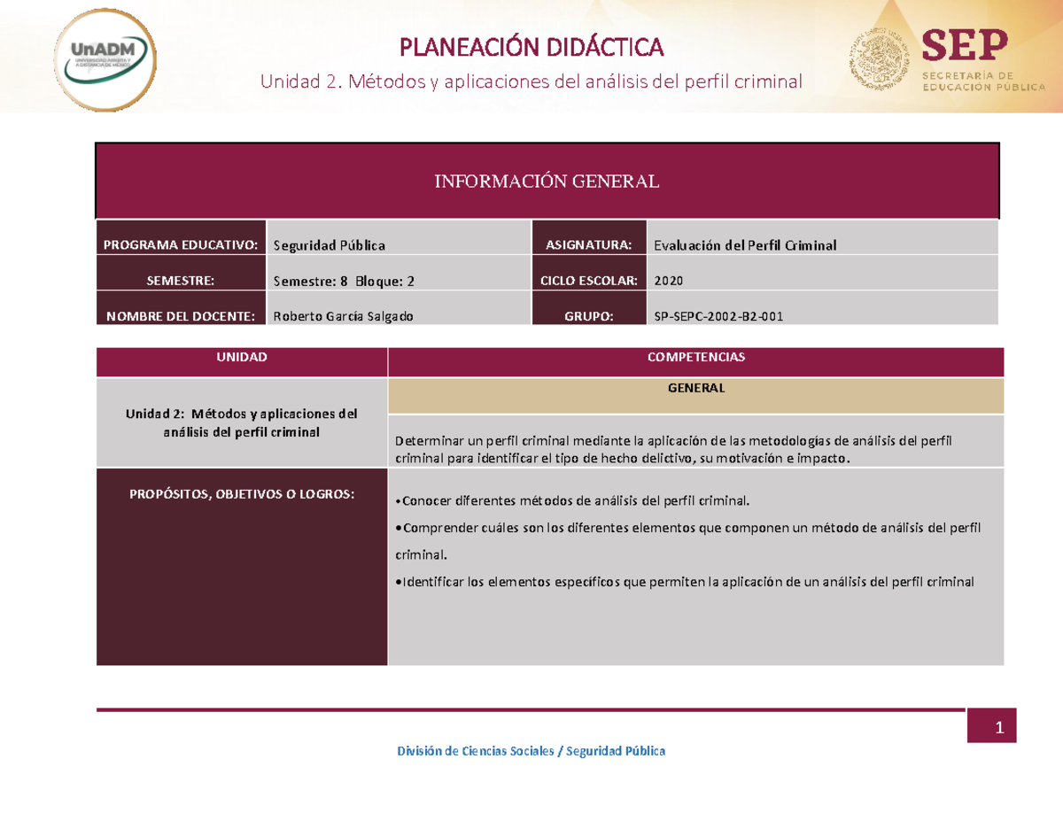 Planeación Didáctica Evaluación U2-2020 - Warning: TT: undefined function: 32 Warning: TT ...