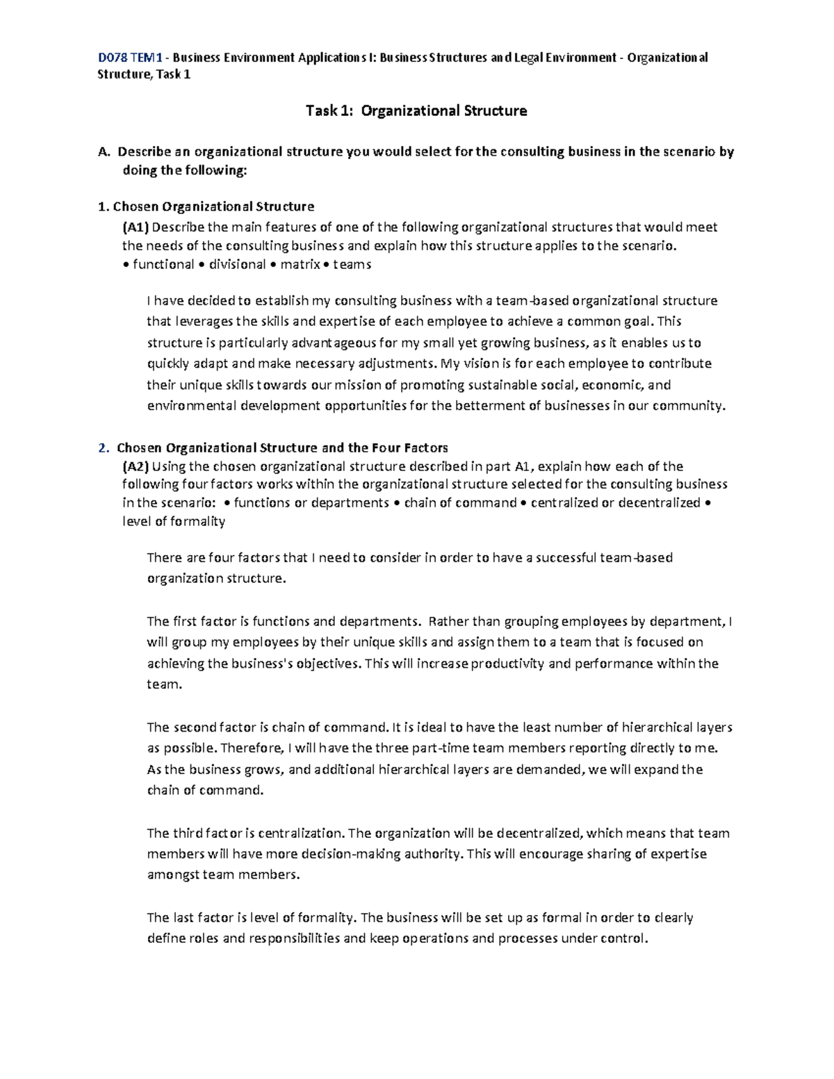 D078 - Task 1 Template V4 - D078 TEM1 - Business Environment ...