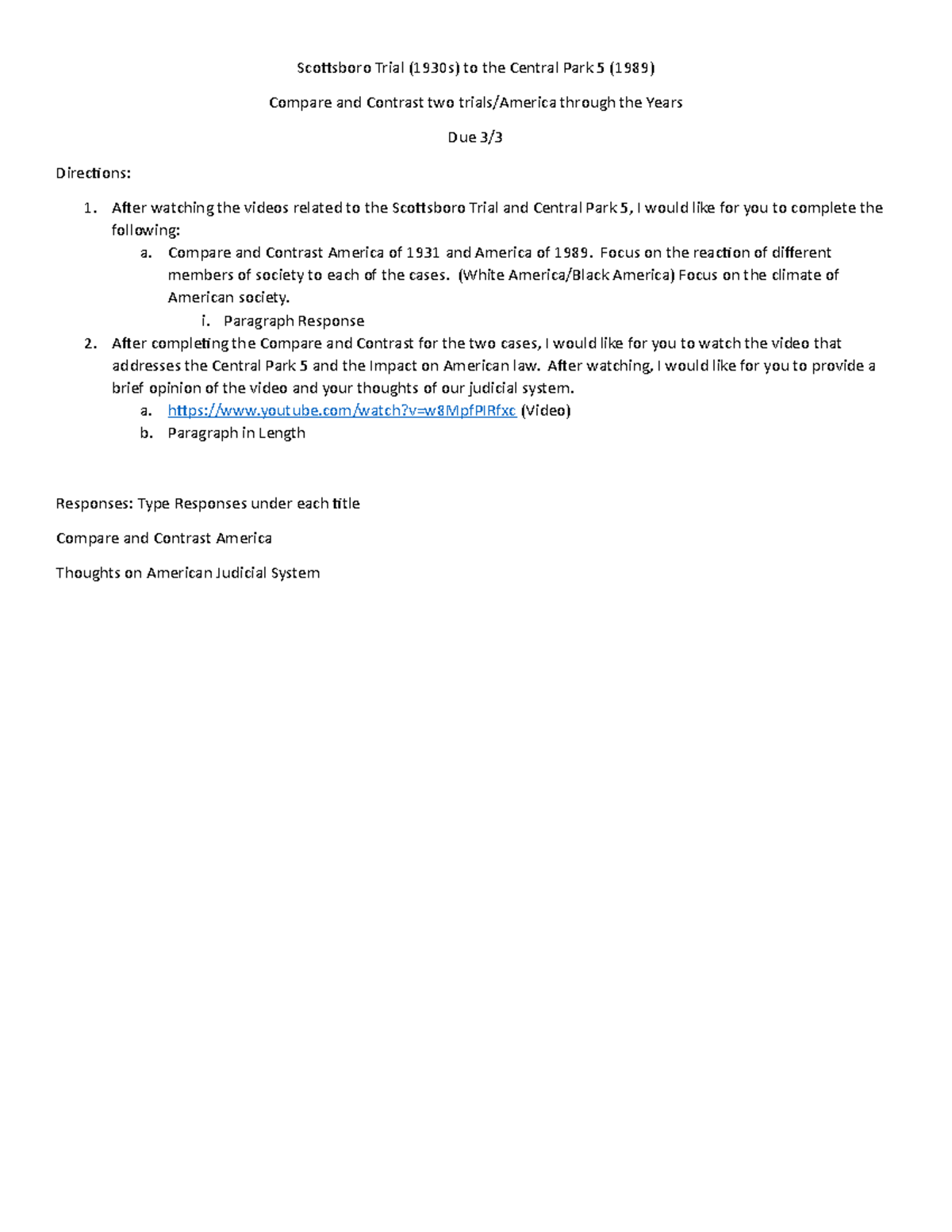 Central Park 5 Compare and Contrast - Scottsboro Trial (1930s) to the ...