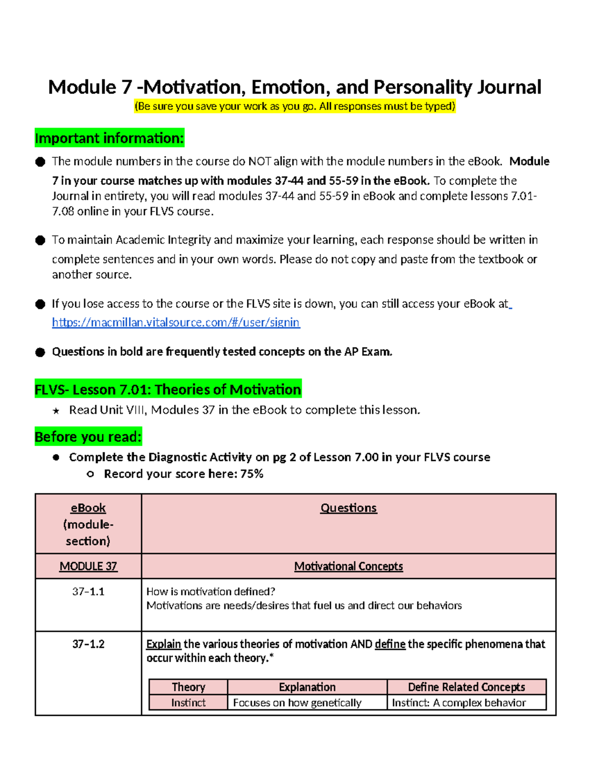 Module 7 Journal (4.04 version) - Module 7 -Motivation, Emotion, and ...