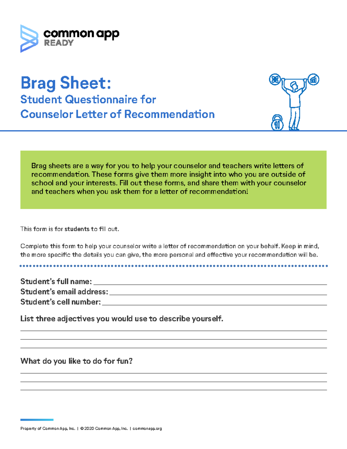 Counselor Brag Sheet - revision - Brag Sheet: Student Questionnaire for ...