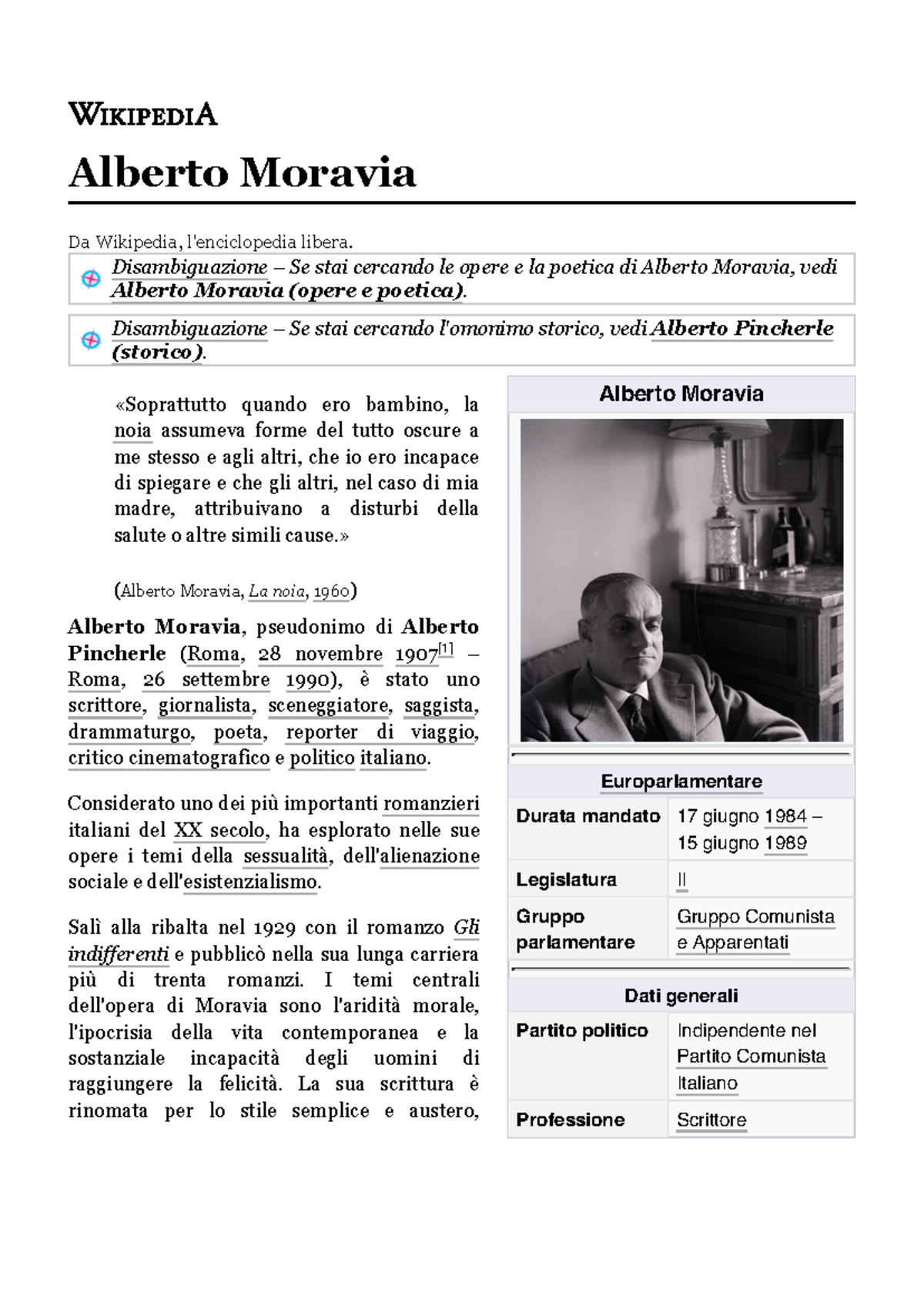 Alberto Moravia - Alberto Moravia Europarlamentare Durata mandato 17 ...