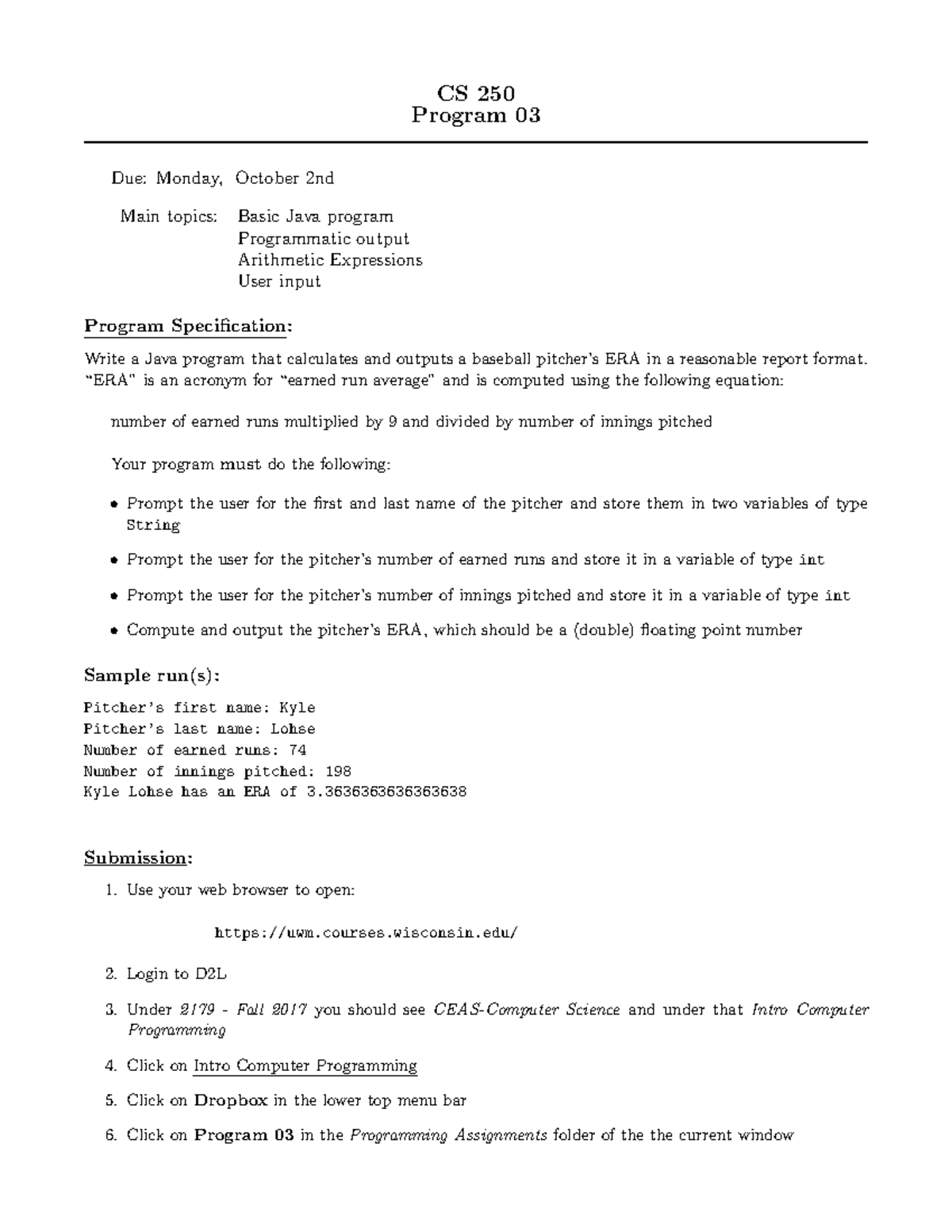 Program 03 - CS 250 Program 03 Due: Monday, October 2nd Main topics ...