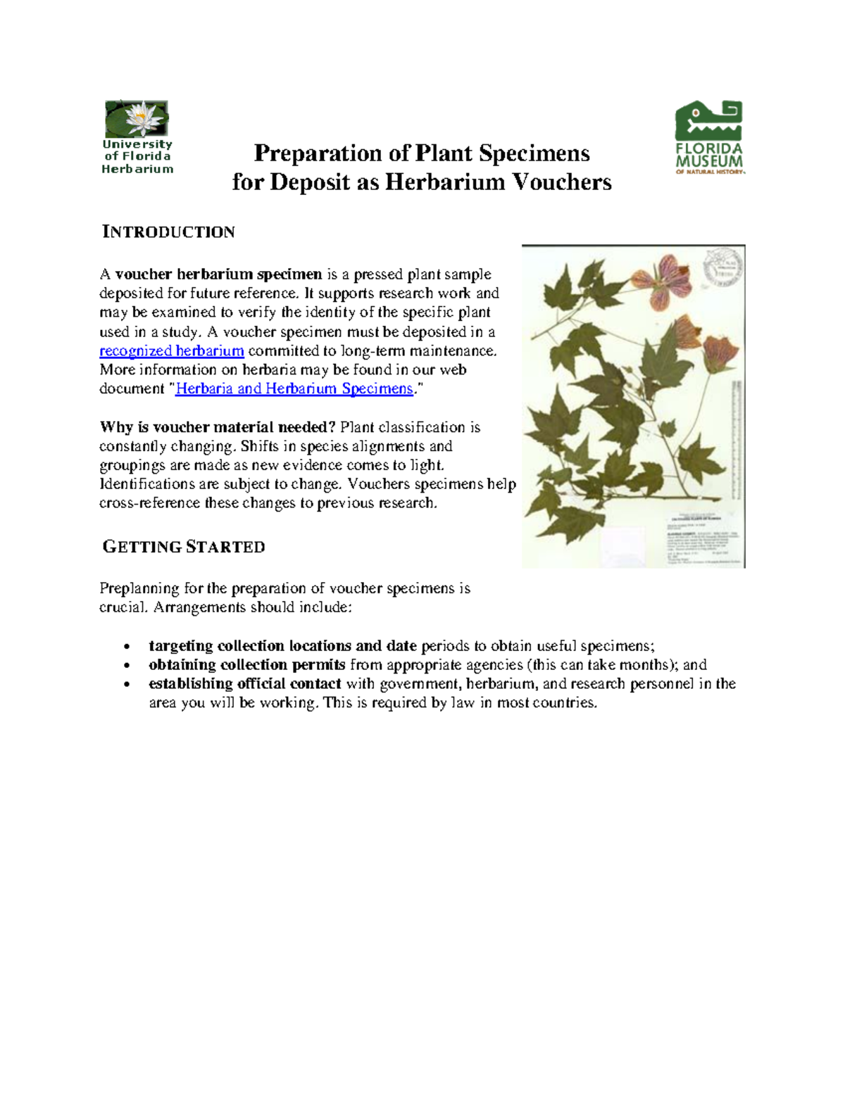 Collecting Pressing Protocols - Preparation of Plant Specimens for ...