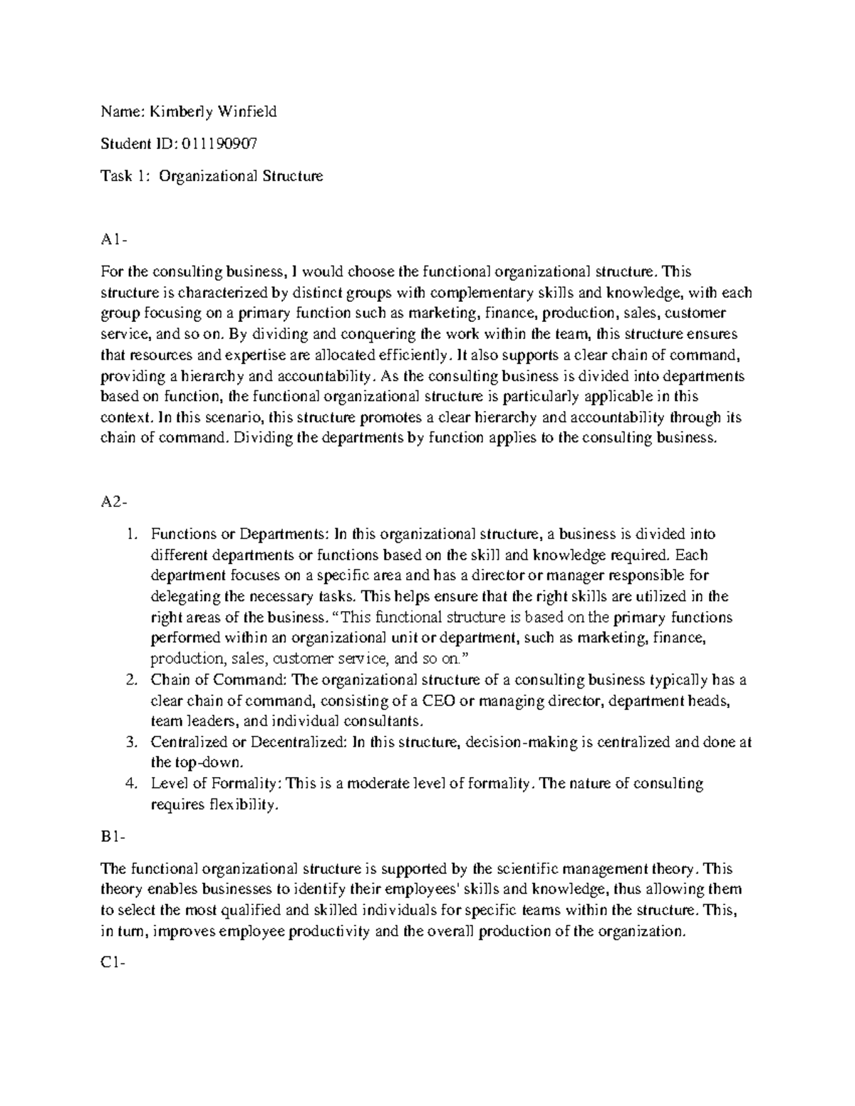 Organizational Structure - This structure is characterized by distinct ...