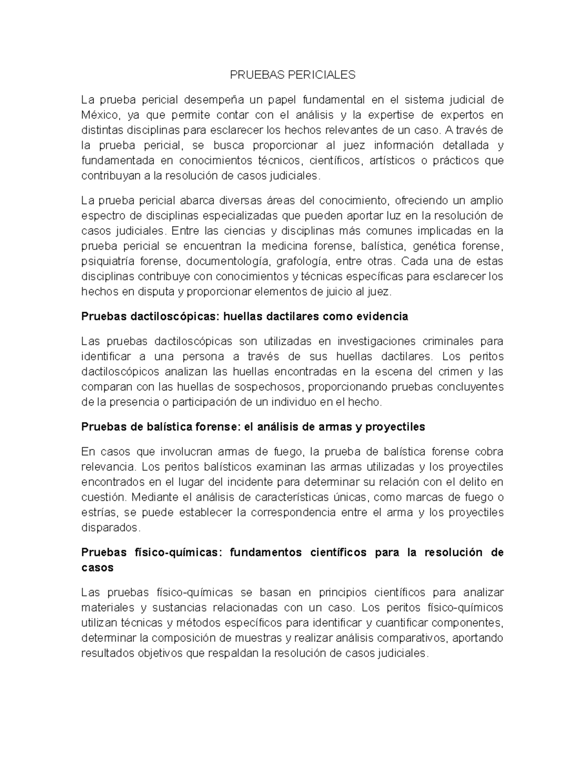 Pruebas Periciales - tareas - PRUEBAS PERICIALES La prueba pericial ...