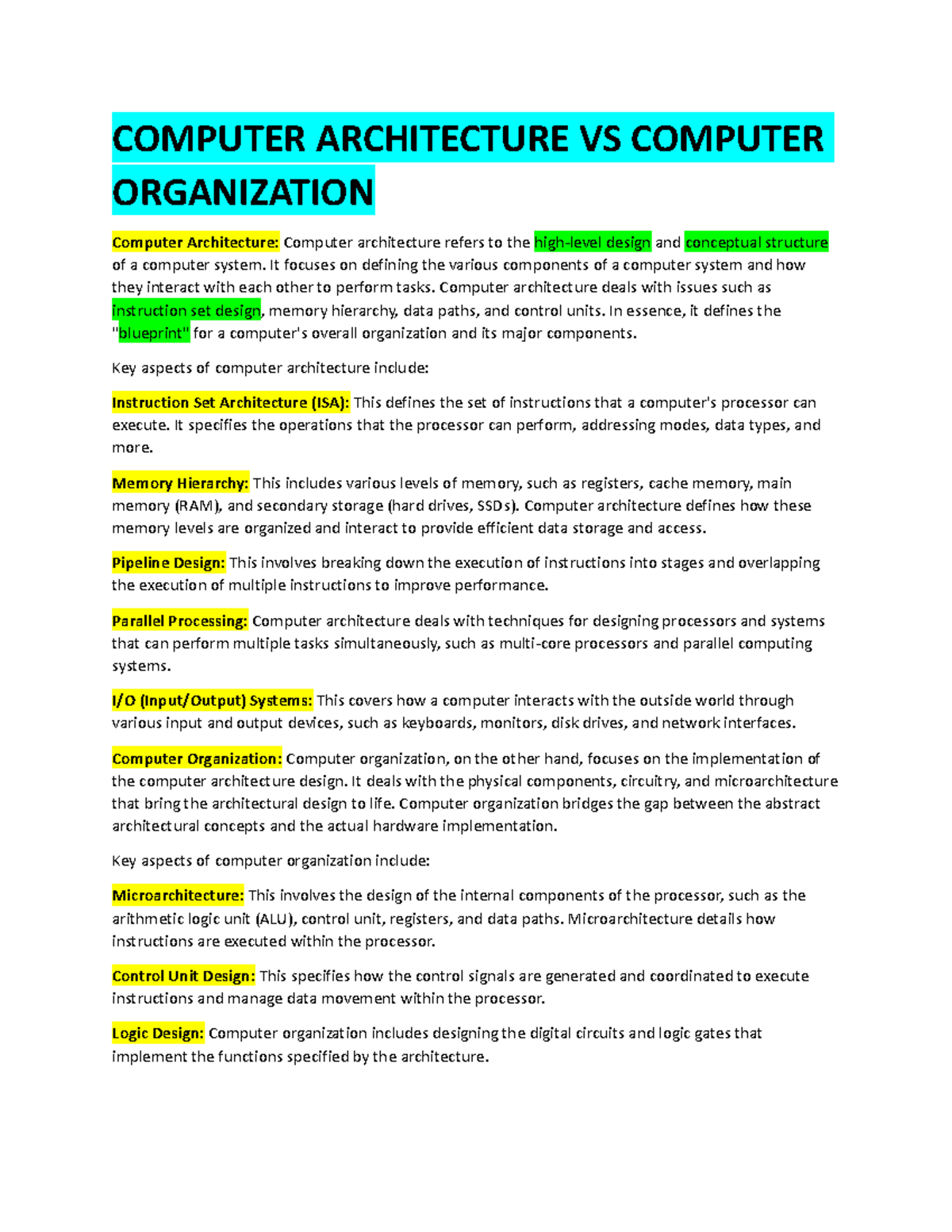 Computer Architecture VS Computer Organization - COMPUTER ARCHITECTURE ...