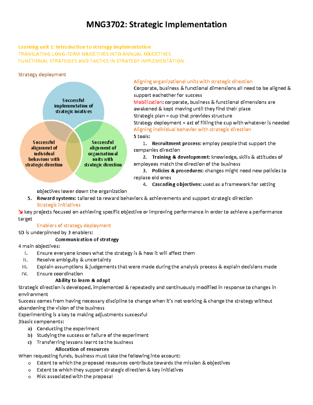 MNG3702-notes - detailed summary - MNG3702: Strategic Implementation ...