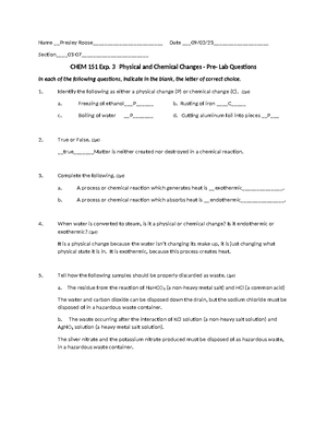 CHEM LAB EXP 14 PRE LAB - EXP 14 PRE LAB AND ASA - Experiment 14: Heat Effects and Calorimetry ...