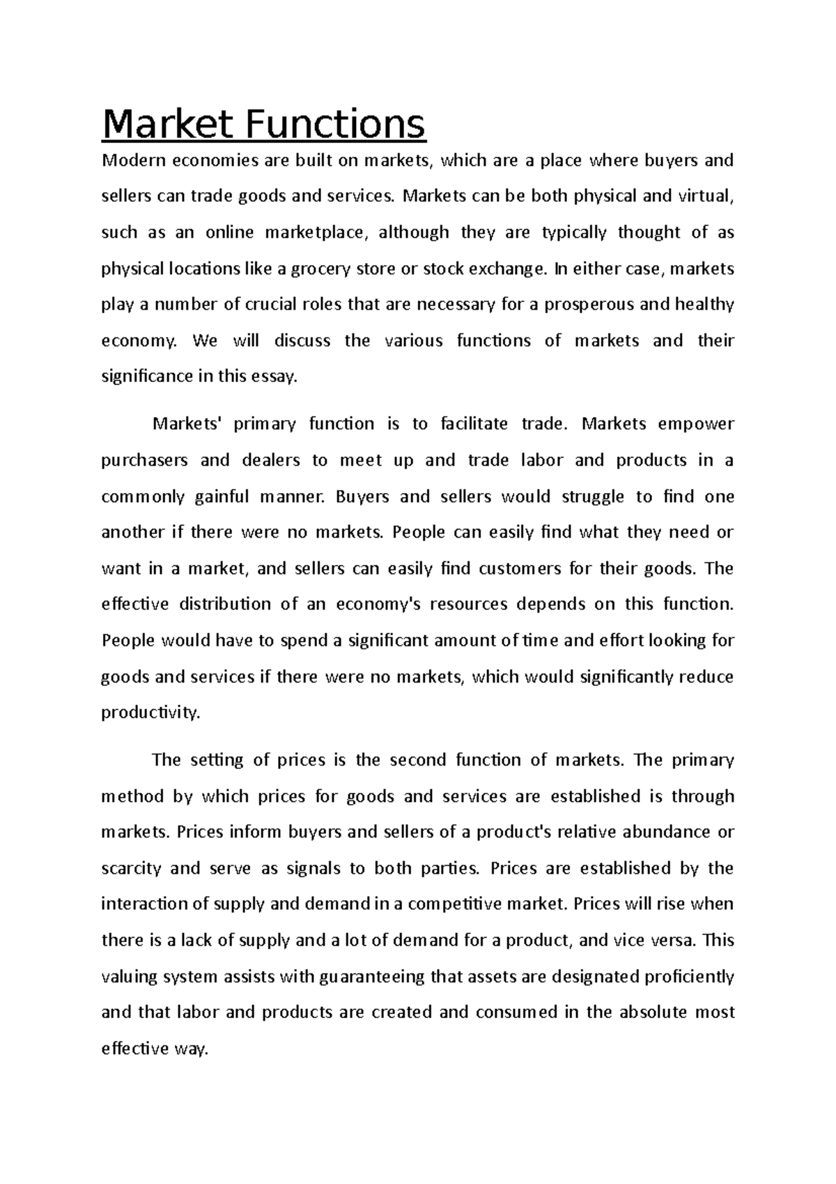 Market Functions - Market Functions Modern economies are built on ...