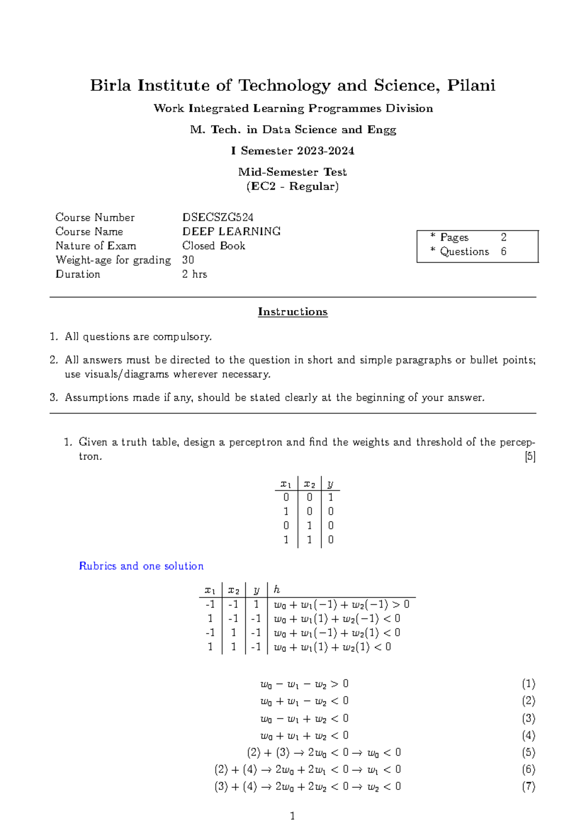 DL Cluster S1 23 Mid Sem Regular - Birla Institute of Technology and Science, Pilani Work ...