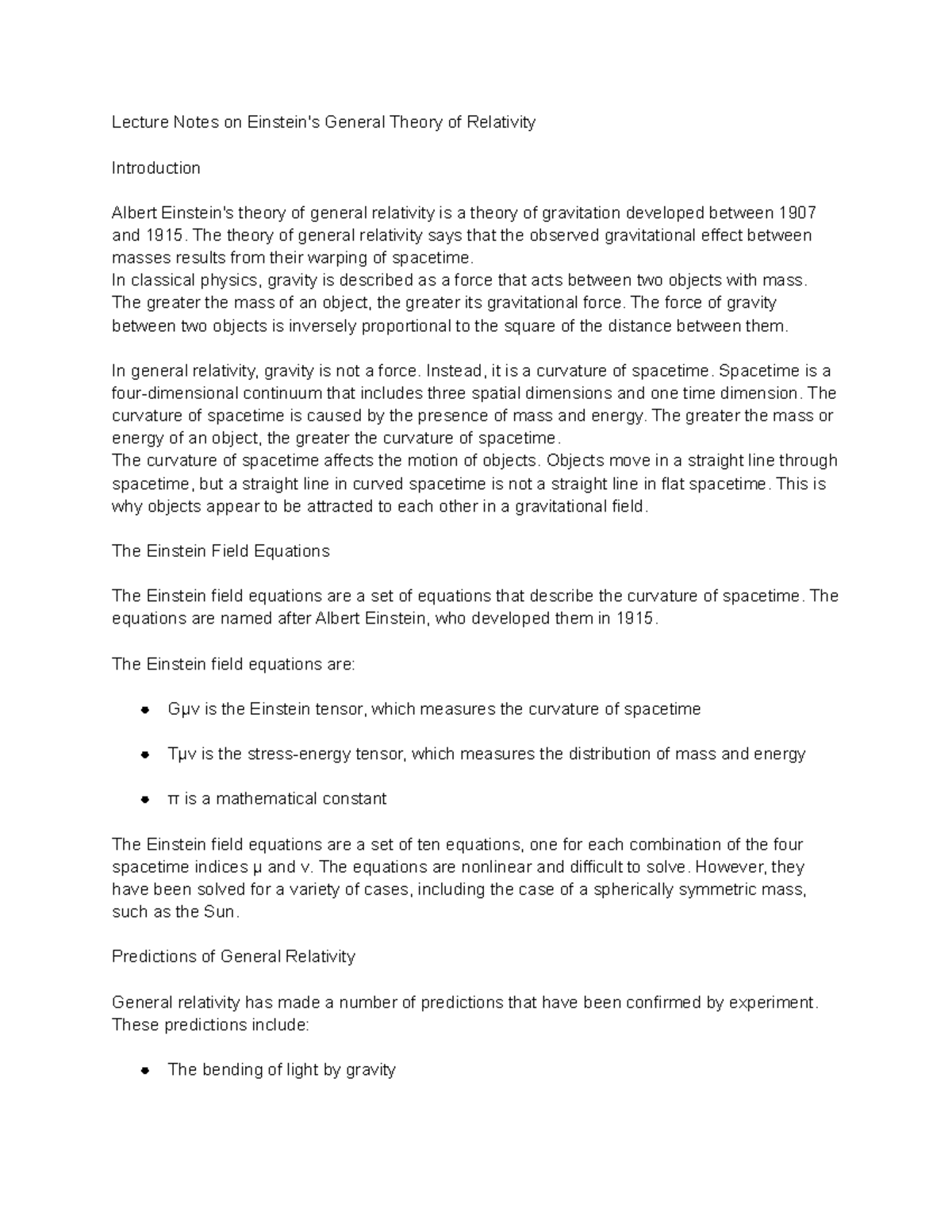 Lecture Notes on Einsteins General Theory of Realtivity - Lecture Notes ...