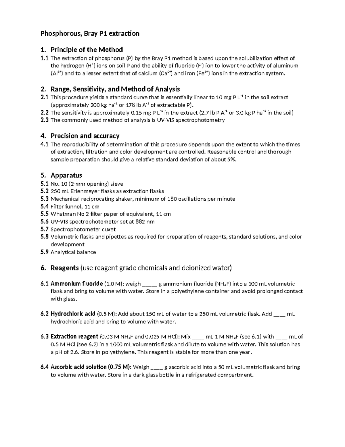 Phosphorus Bray P1 - Principle of the Method 1 The extraction of ...