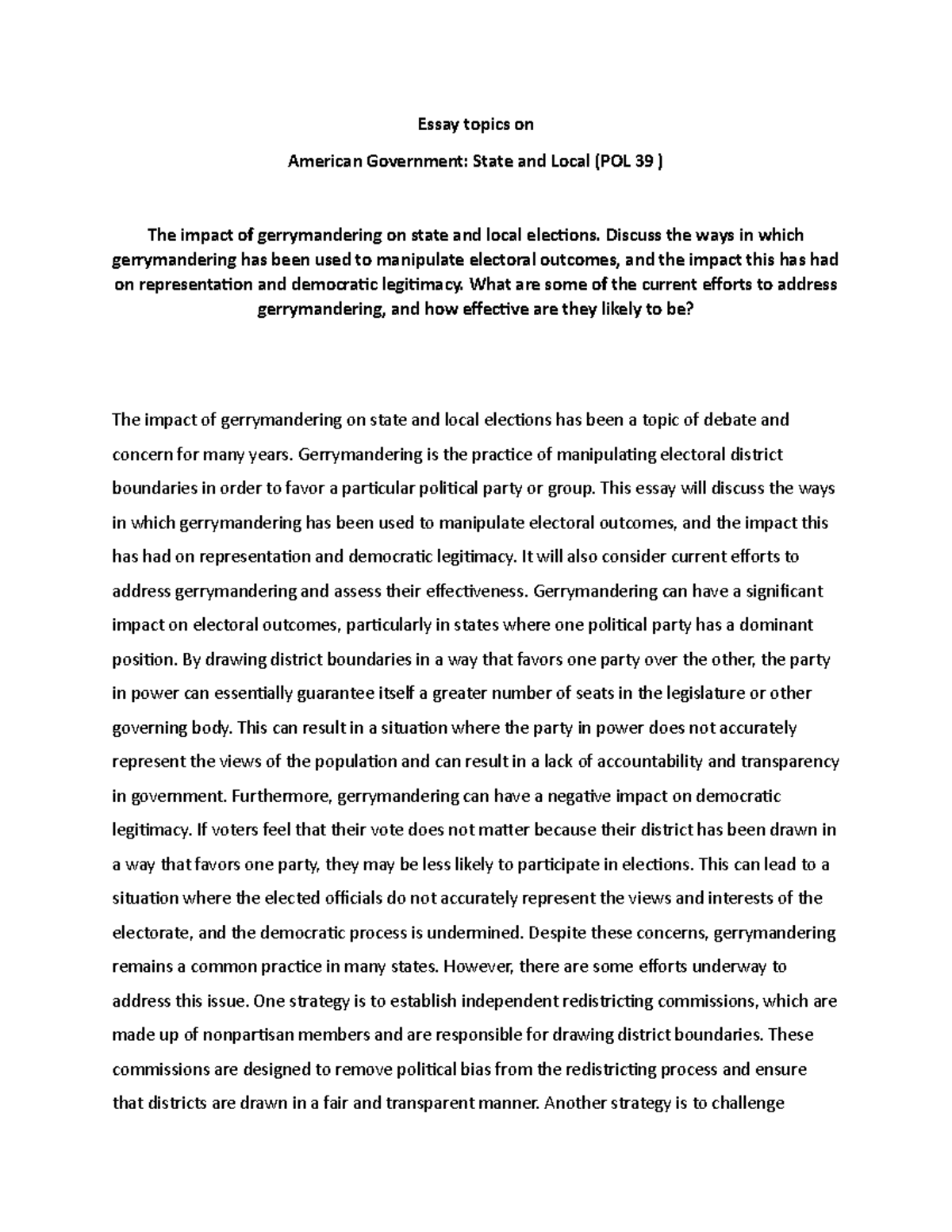 The Impact Of Gerrymandering On State And Local Elections Essay the-impact-of-gerrymandering-on-state-and-local-elections-essay