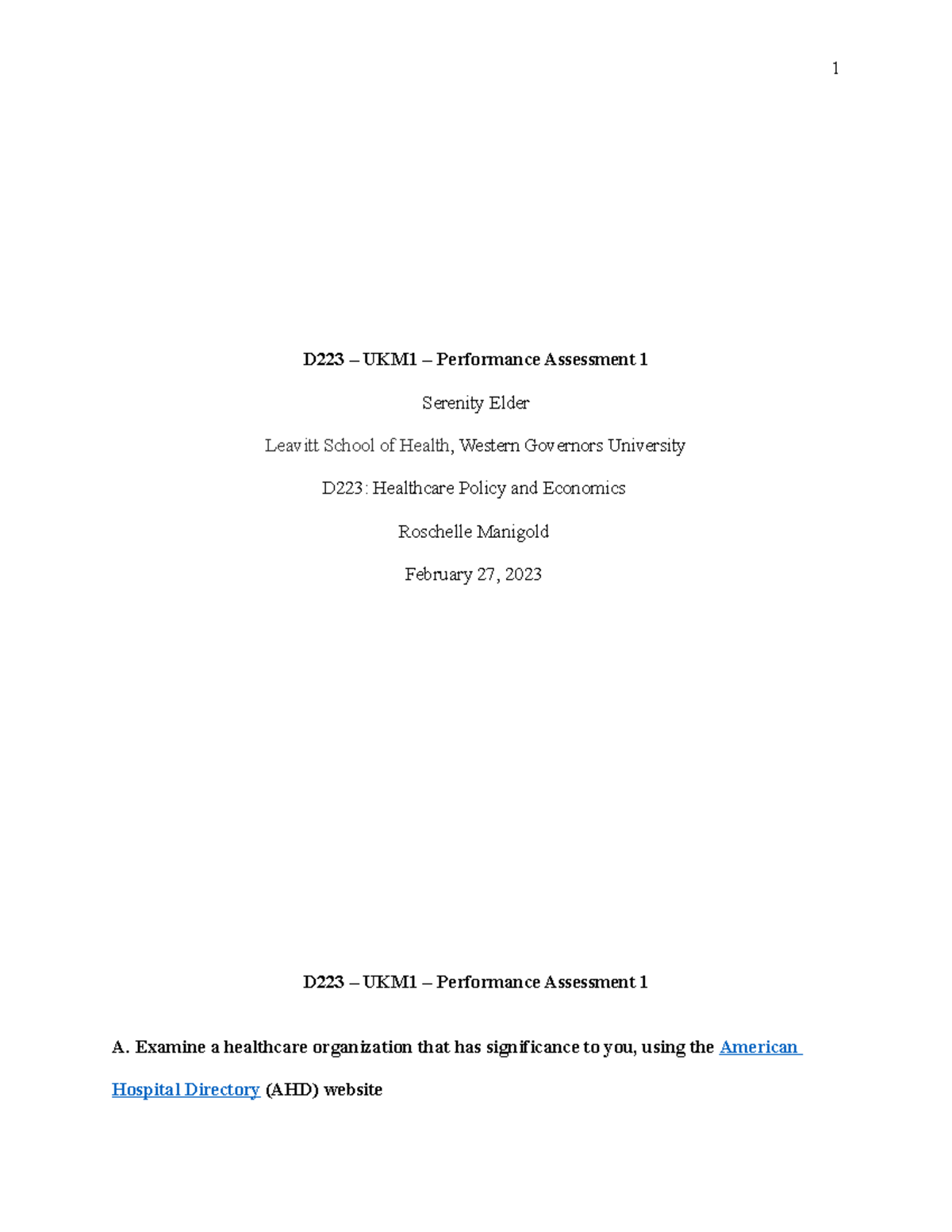 D223 task - Example of D223 task work completed and passed - D223 ...