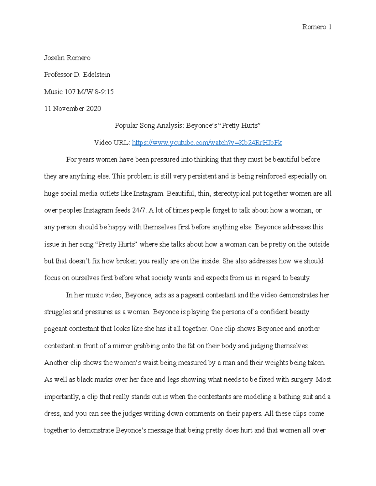 Popular Song Analysis - Joselin Romero Professor D. Edelstein Music 107 ...