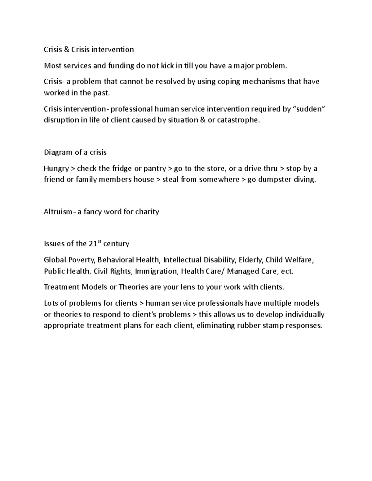 Lecture Notes 2-6-23 - Crisis & Crisis intervention Most services and ...