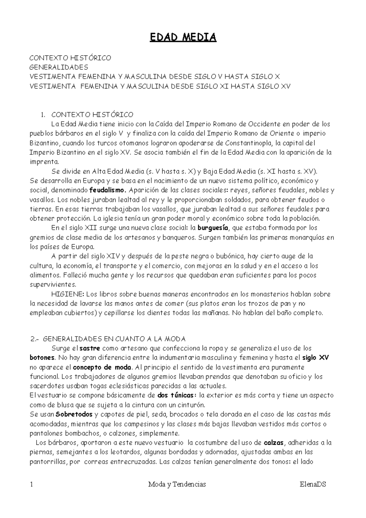 Edad Media clase - Historia de la moda - EDAD MEDIA CONTEXTO HISTÓRICO ...