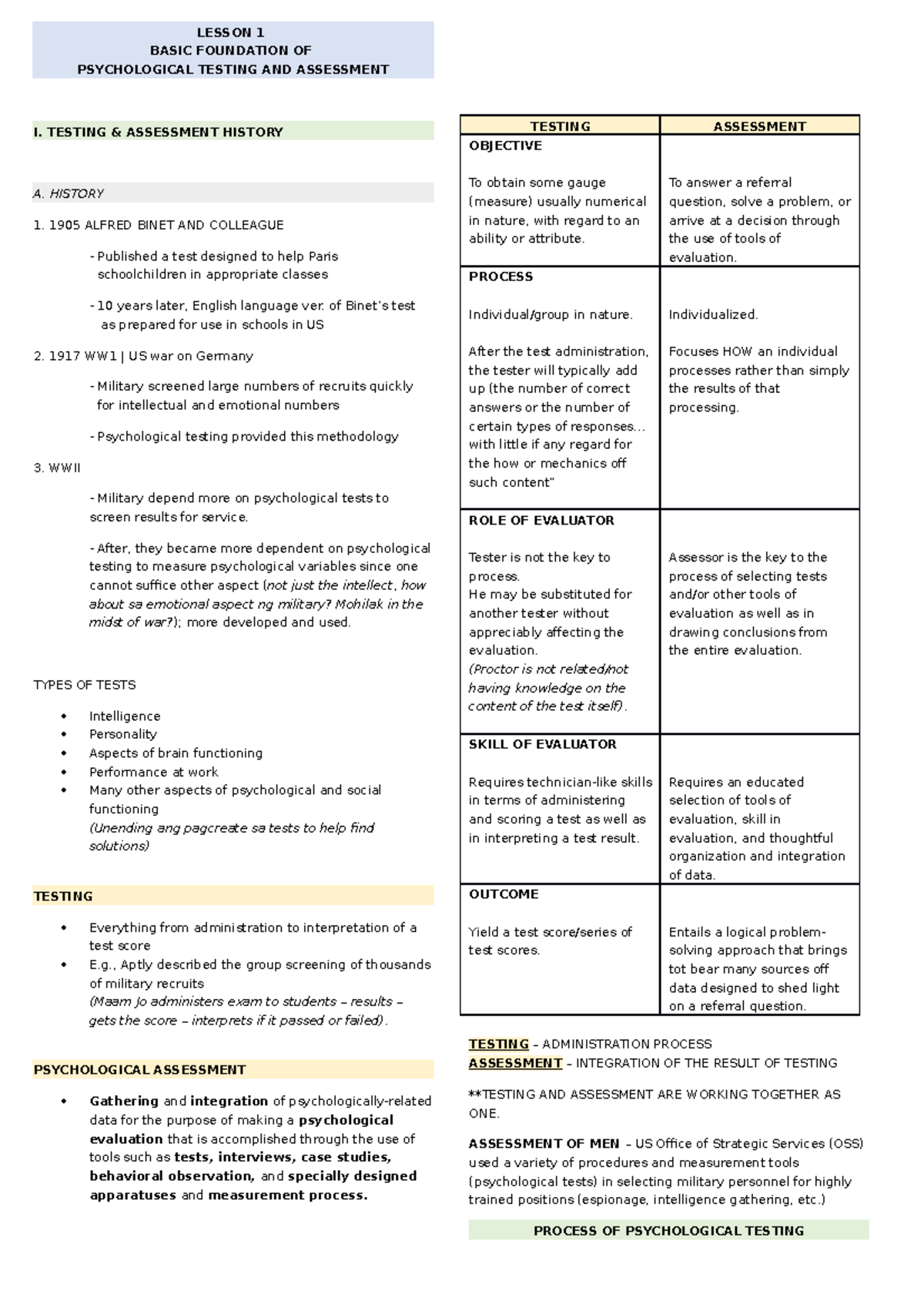 Lesson 1 - psyass - LESSON 1 BASIC FOUNDATION OF PSYCHOLOGICAL TESTING ...