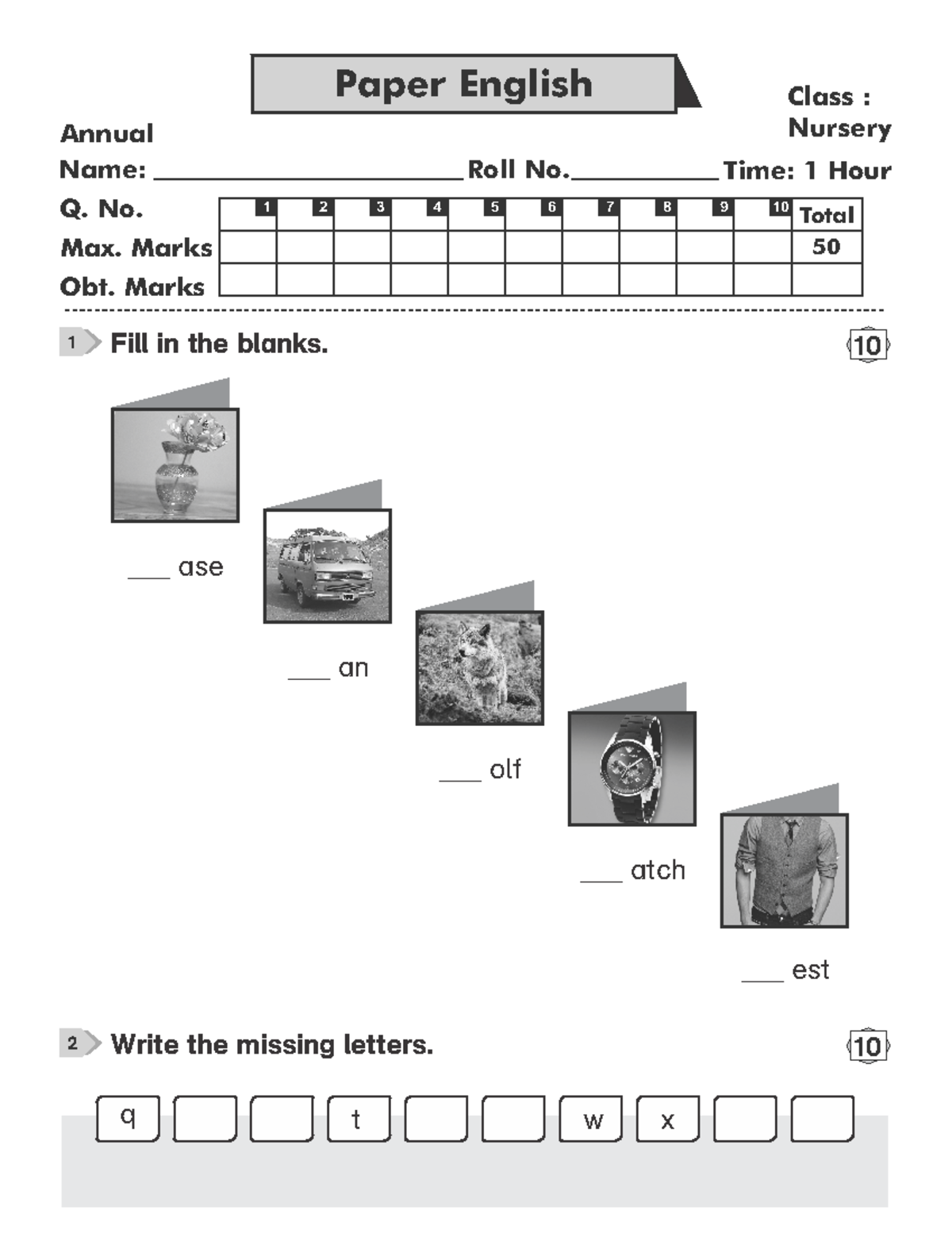 4+Eng+Urdu+Math - Paper English 1 Fill in the blanks. 10 Total 50 1 2 3 ...