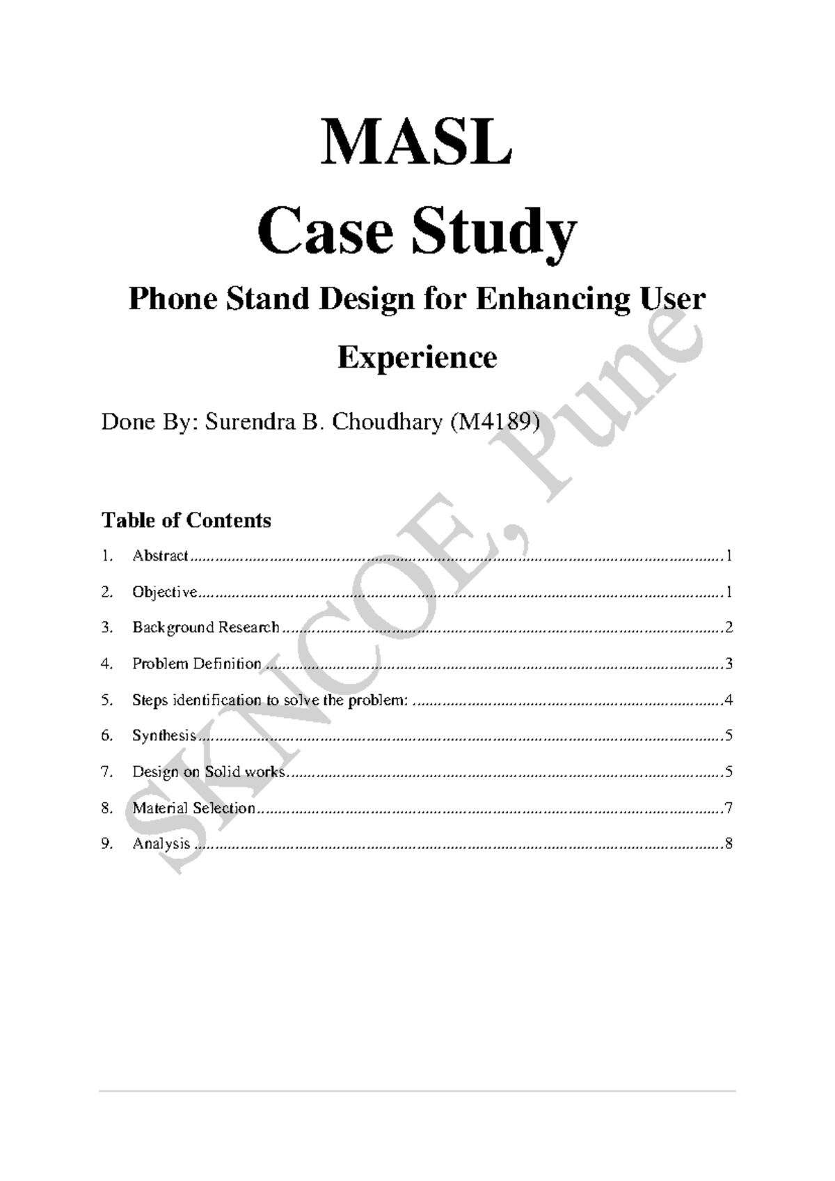 Sample case study report - MASL Case Study Phone Stand Design for Enhancing User Experience Done ...