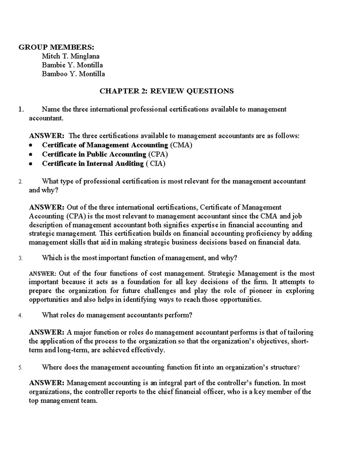 Chapter-2 - Strat chap2 - GROUP MEMBERS: Mitch T. Minglana Bambie Y ...