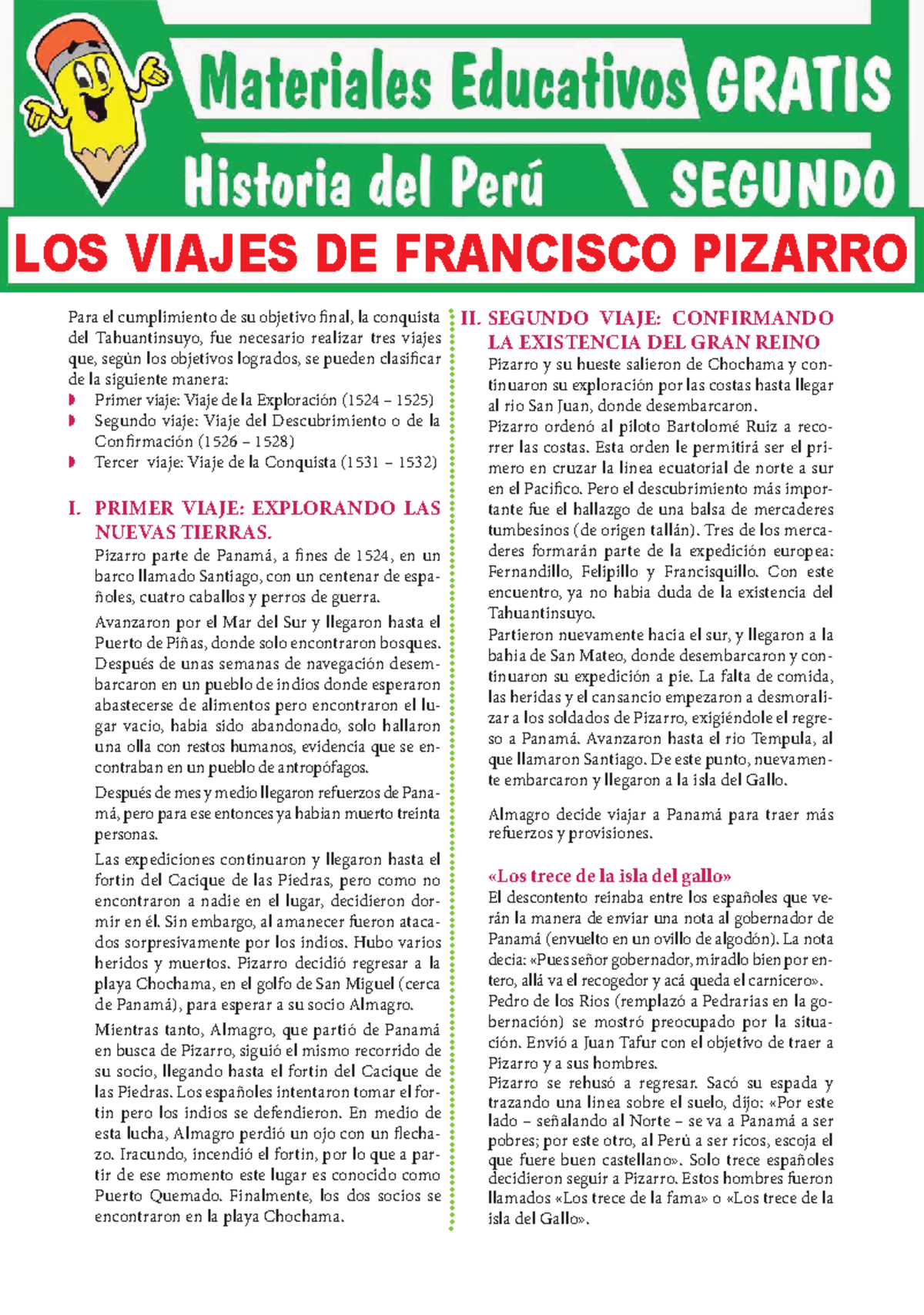 Los Viajes de Francisco Pizarro para Segundo Grado de Secundaria - Para ...