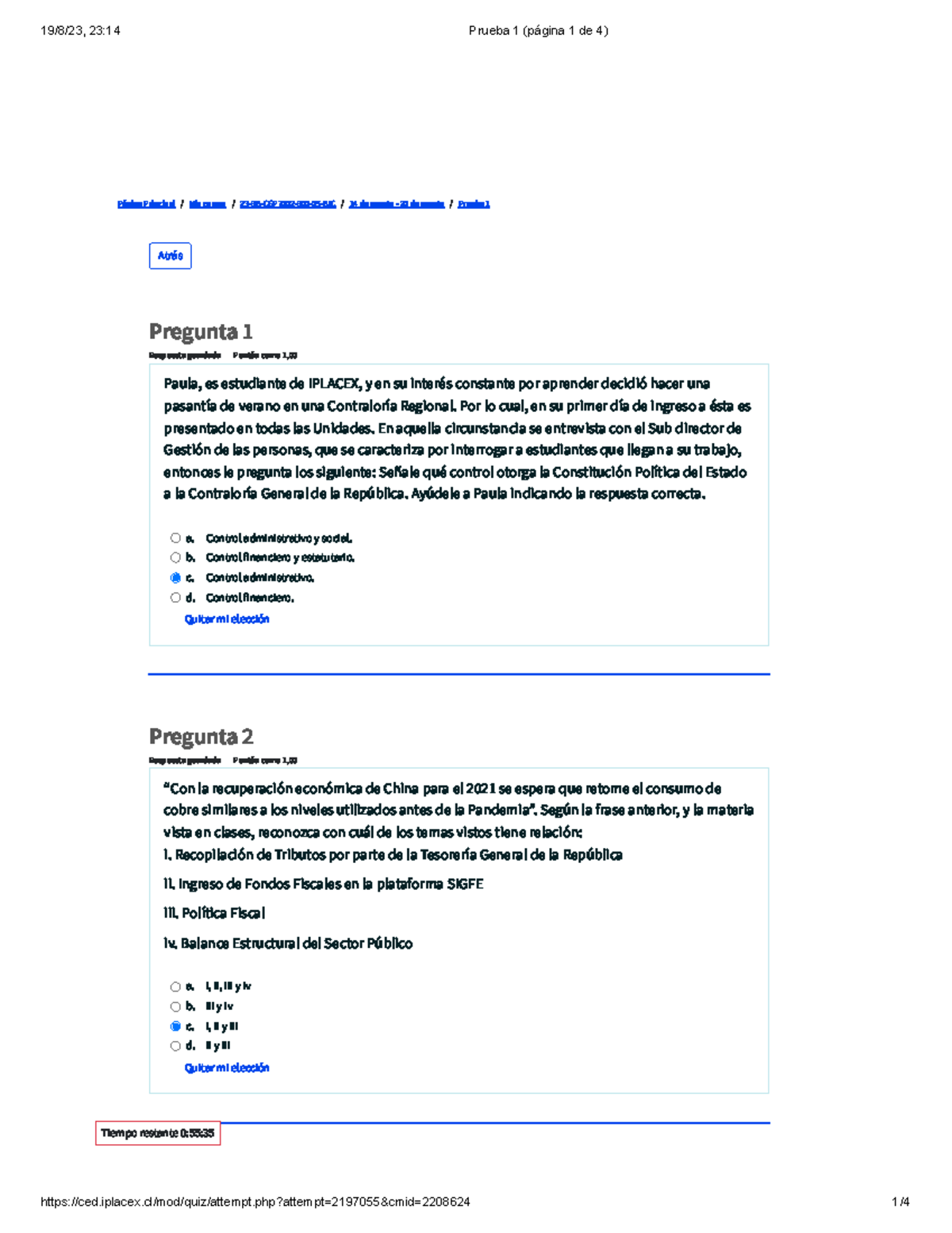 Prueba 1 (página 1 de 4) Control gestion Publica KLA (1) Agosto - Página Principal / Mis cursos ...