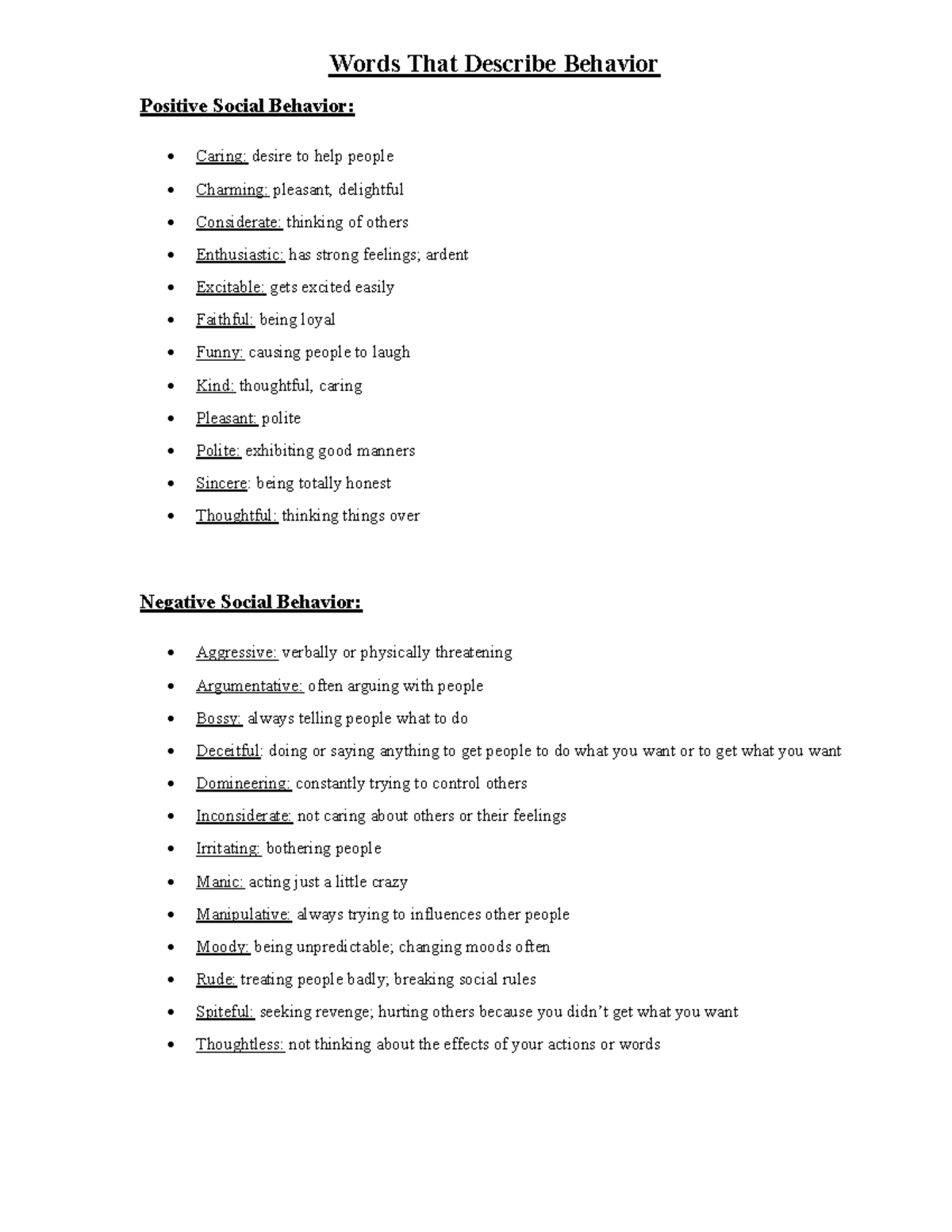 Describe words- behavior personality - Words That Describe Behavior ...