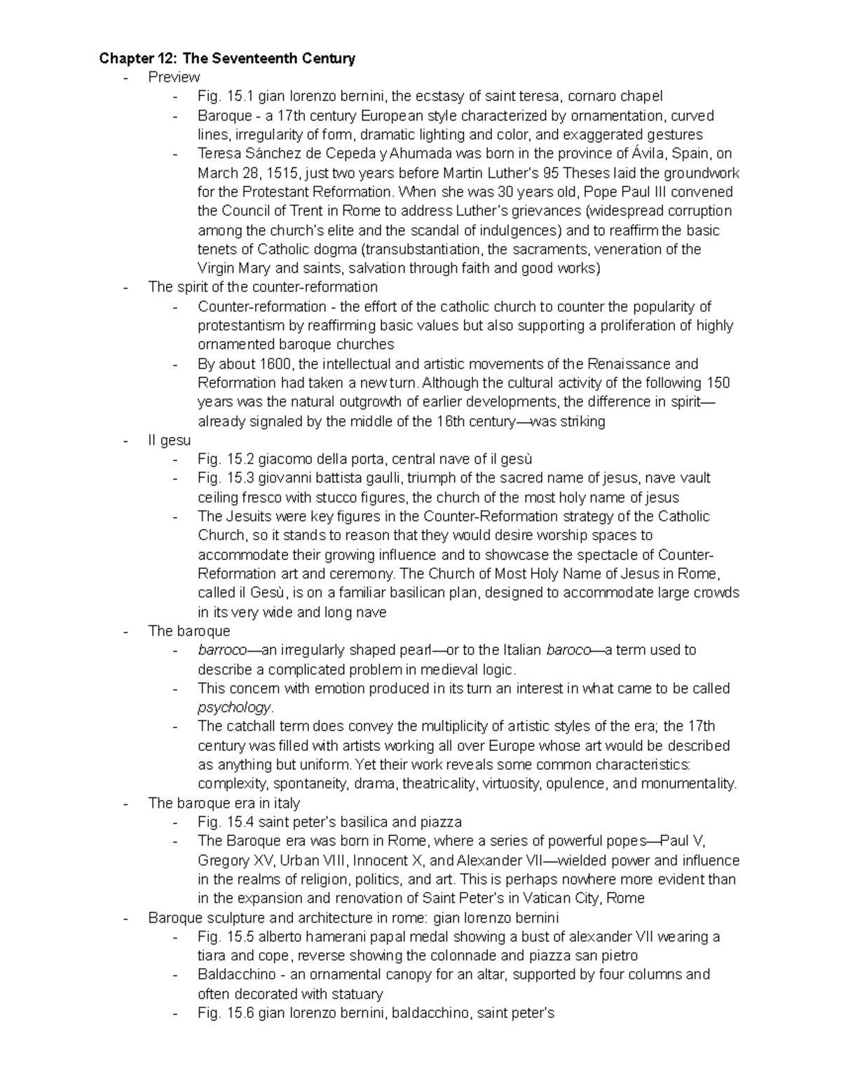 Fine Arts Reading Notes Unit 3 - Chapter 12: The Seventeenth Century ...