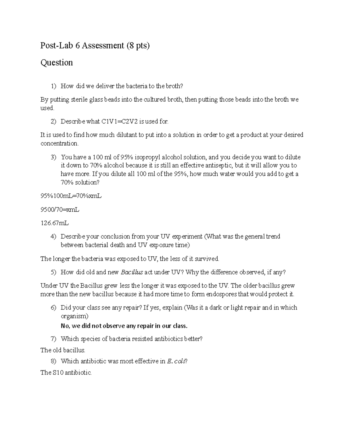 Post Lab 6 Assessment - Post Lab - Post-Lab 6 Assessment (8 pts ...